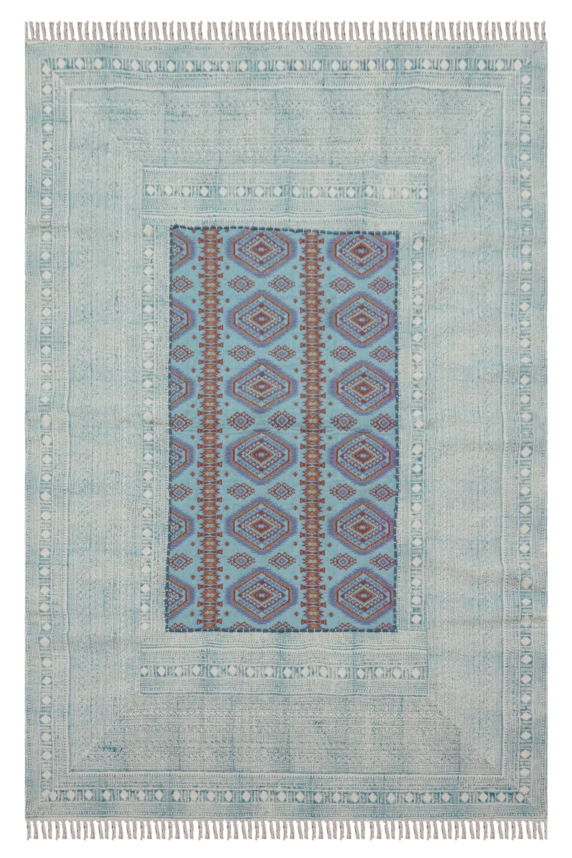 Casavani Handblock Printed Cotton Kilim Rug 10x16 Area Rug Blue Area ...