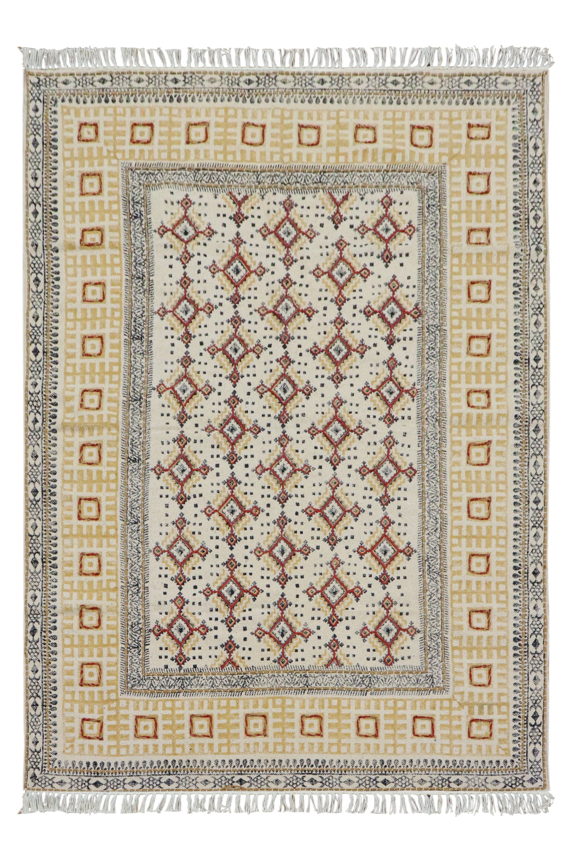 Casavani Handblock Printed Cotton Kilim Rug 11 Square Rug Yellow Beige ...