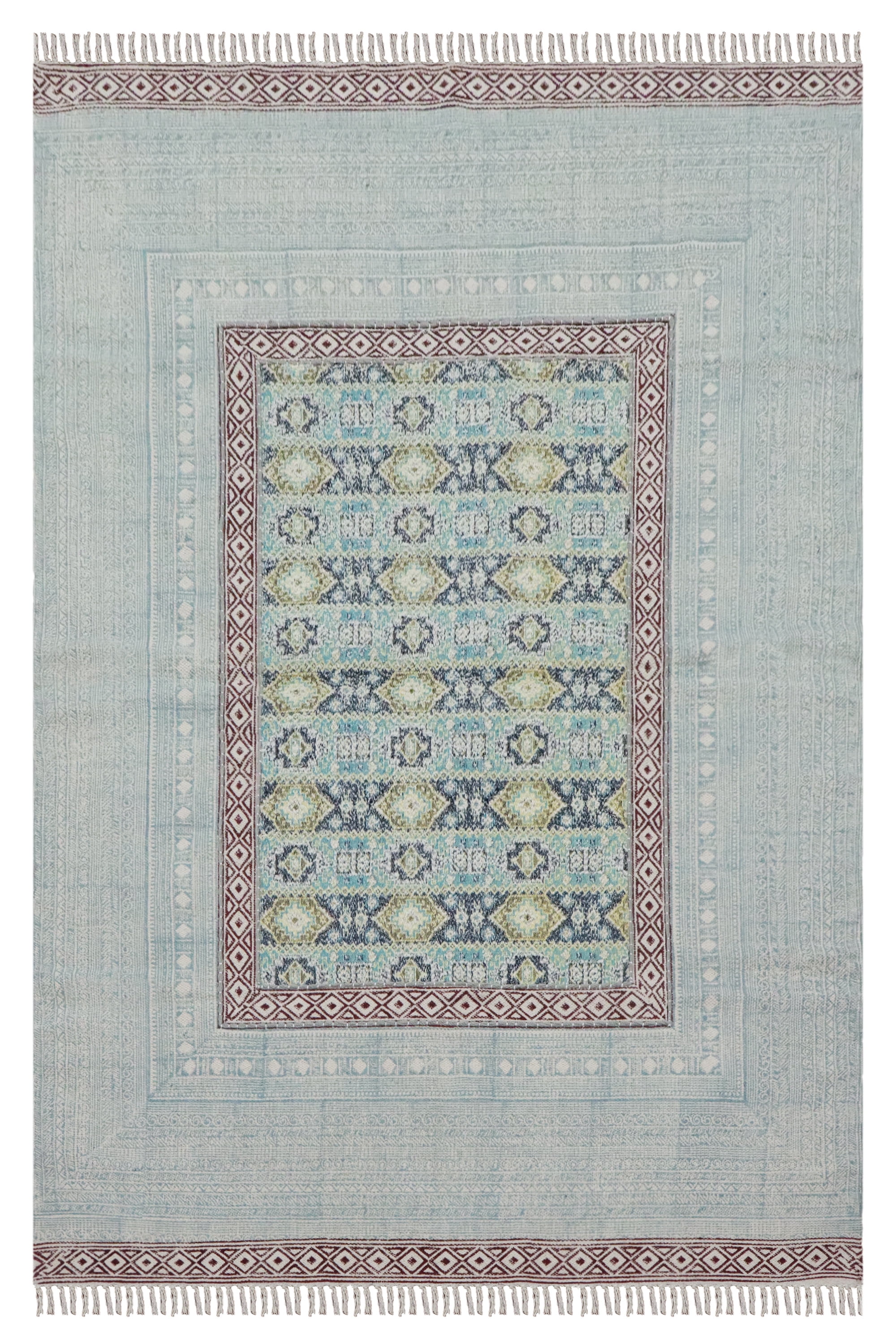 Casavani Handblock Printed Cotton Kilim Rug 12x18 Area Rug Blue Maroon ...