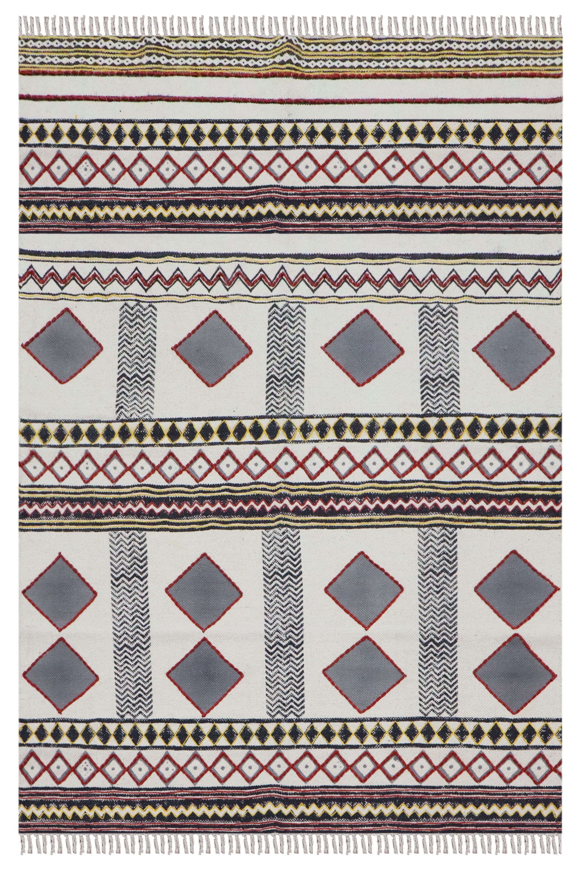 Casavani Handblock Printed Cotton Kilim Rug 5x10 Runner Rug Gray Black ...