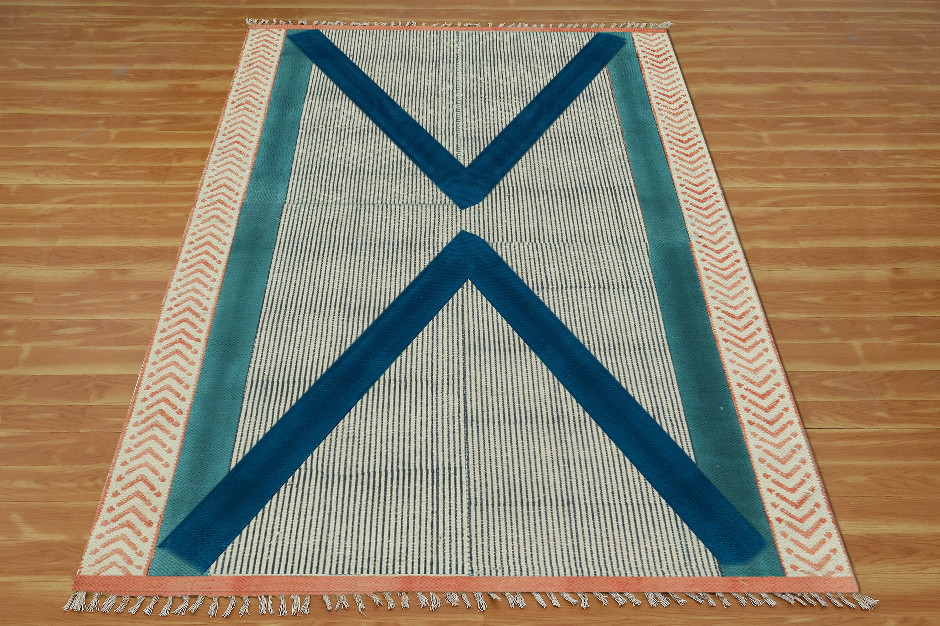 Casavani Handblock Printed Cotton Rug Blue Square Living Room Carpets ...