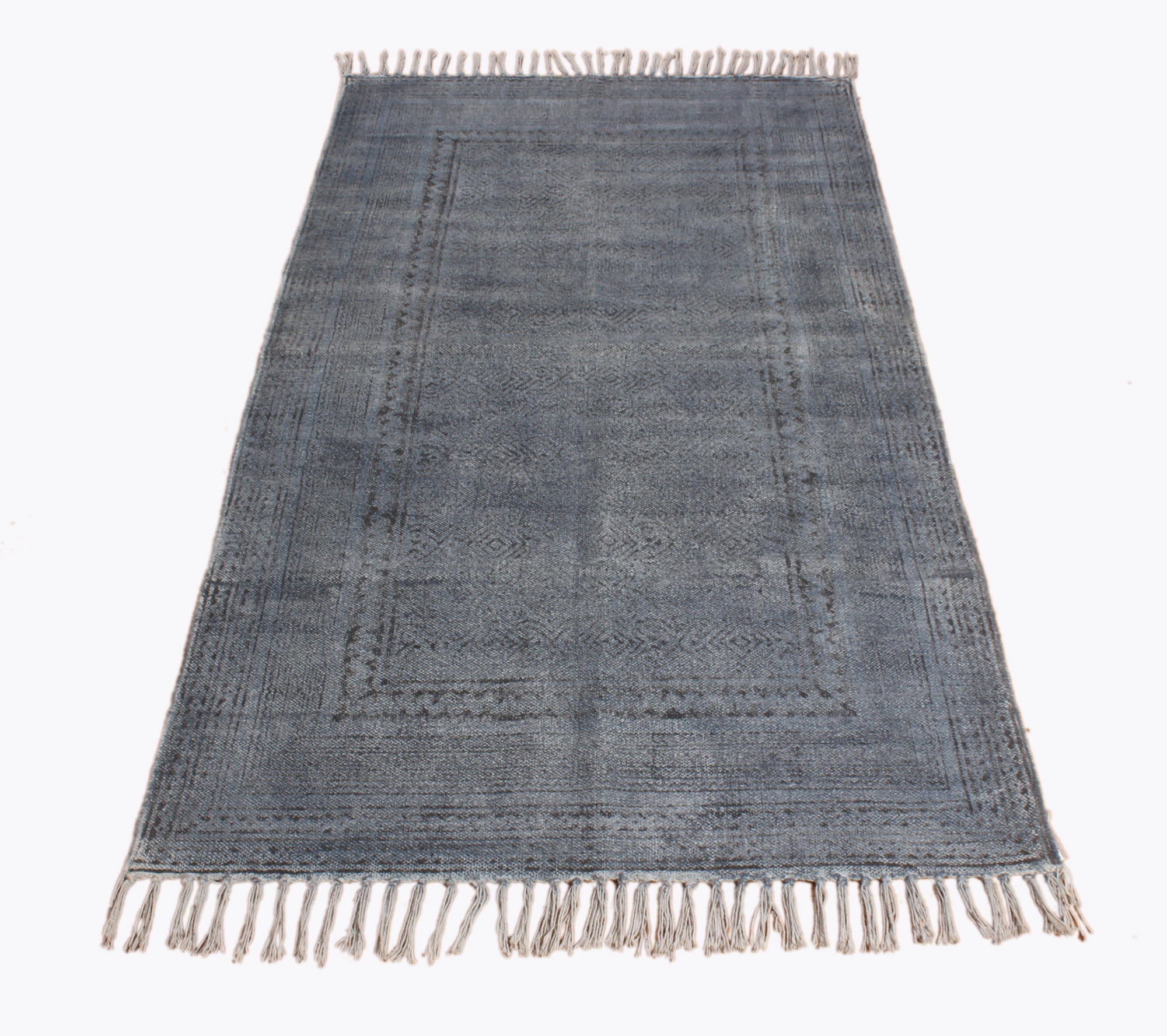 Casavani Handblock Printed Gray Cotton Runner Area Rug Farmhouse ...