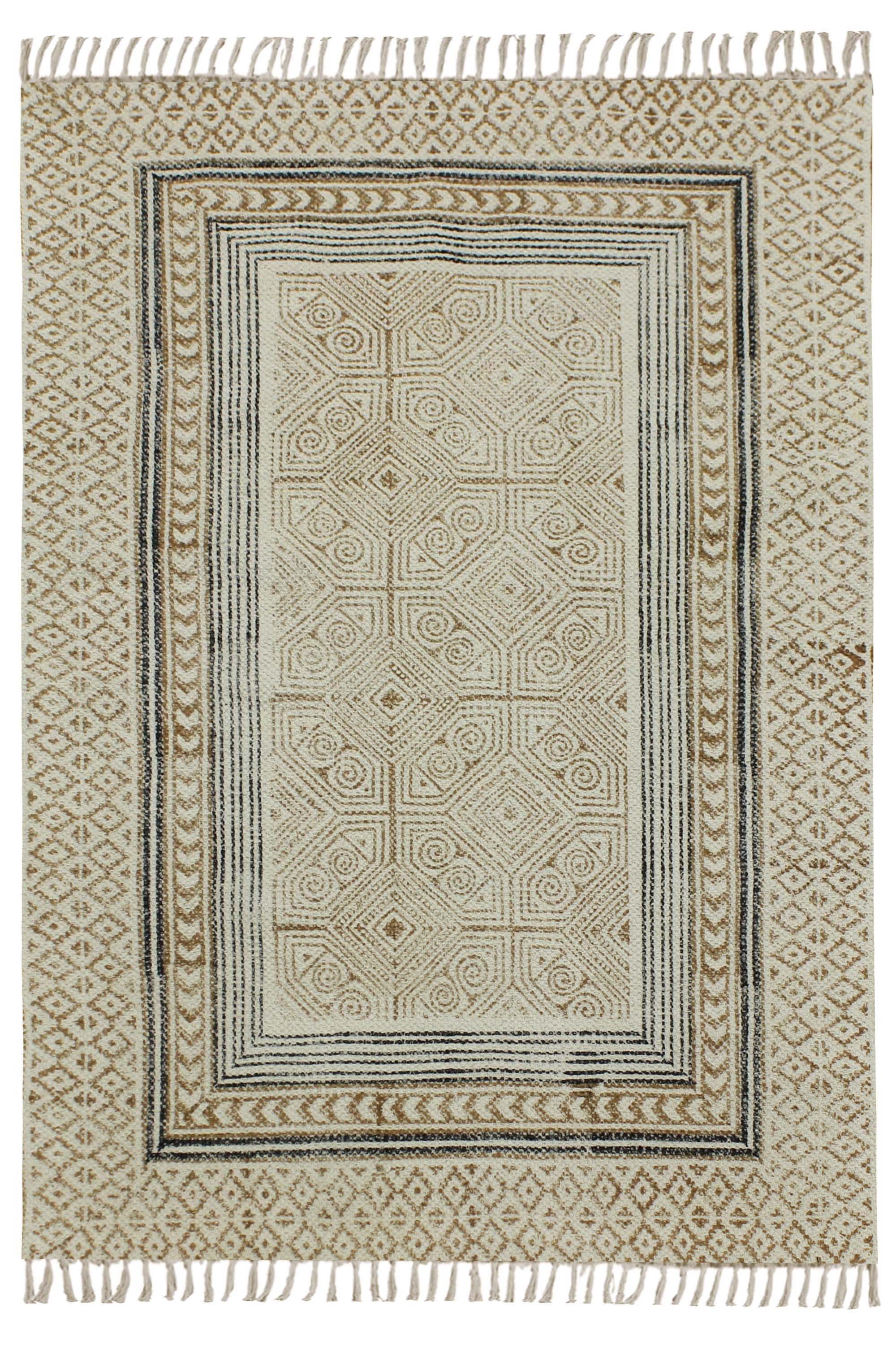 Casavani Handblock Printed Living Room Carpets Beige Cotton Home Decor ...