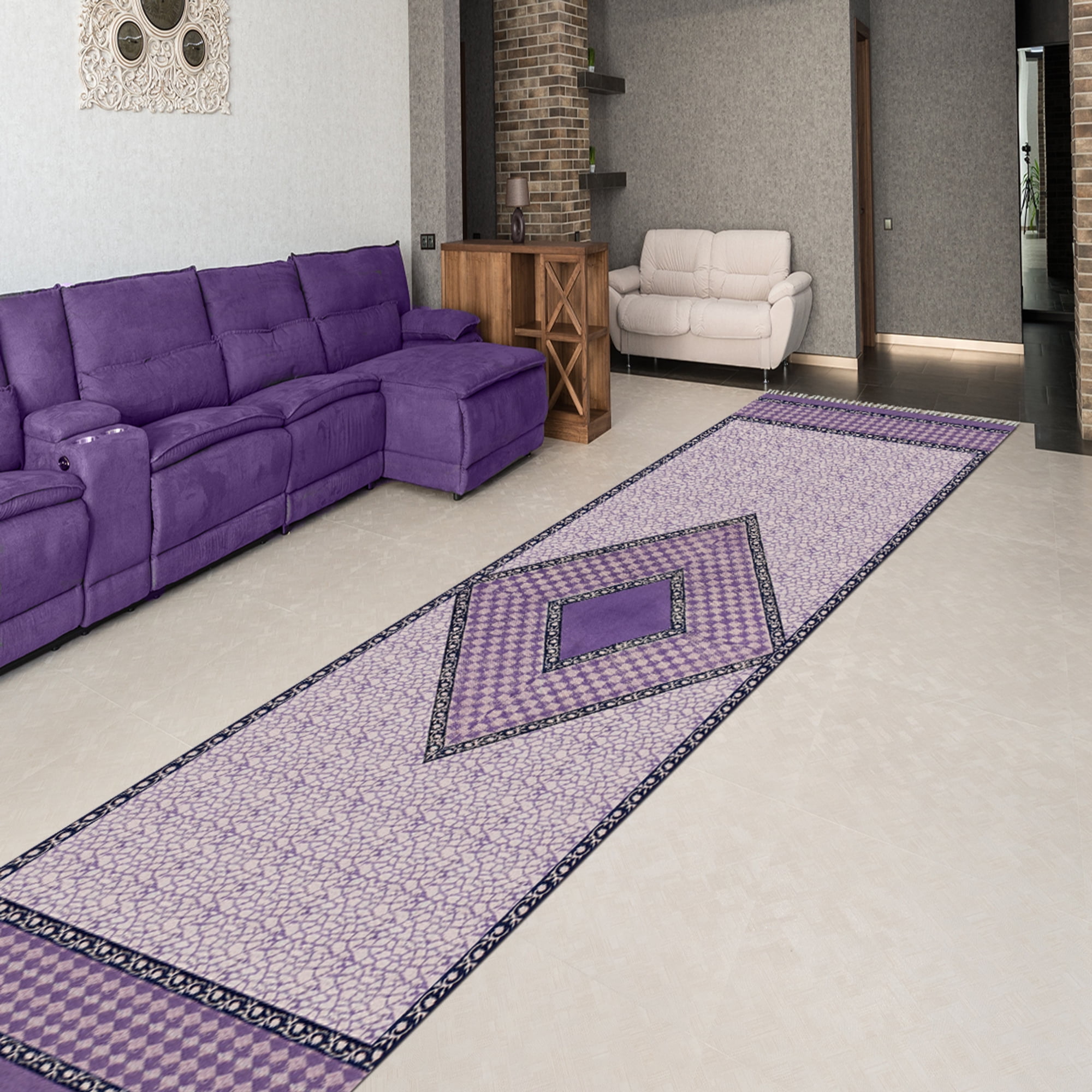 Casavani Handmade Block Printed Cotton Dhurrie Purple Hallway Stair ...