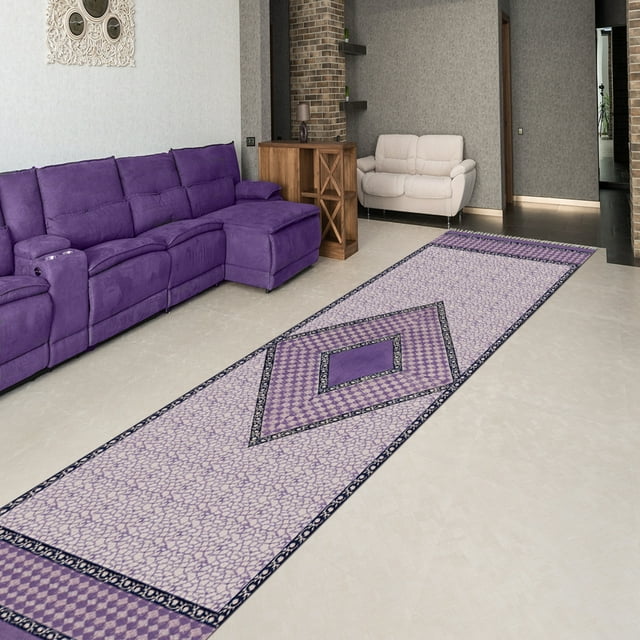 Casavani Handmade Block Printed Cotton Dhurrie Purple Hallway Stair ...