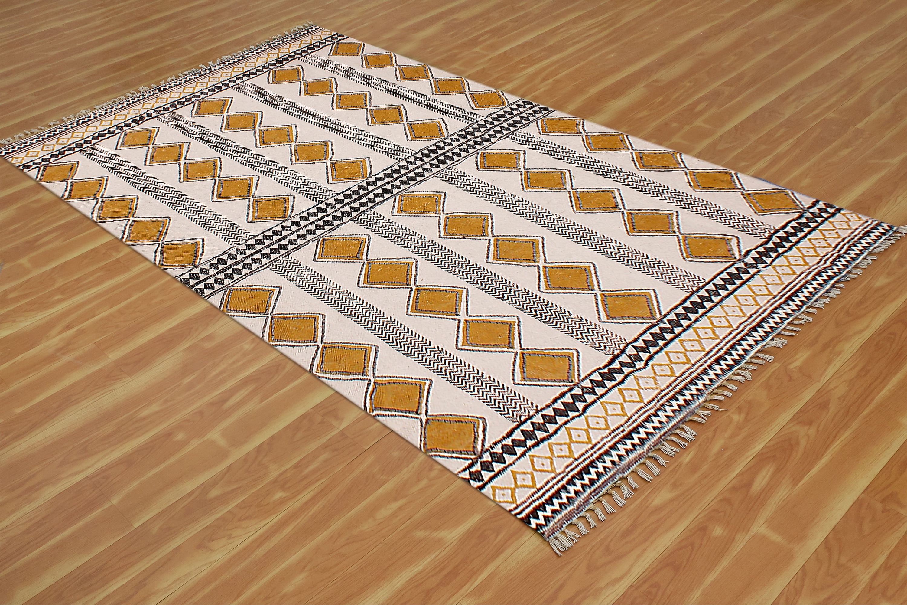 Casavani Handmade Block Printed Cotton Dhurrie Yellow Living Room Floor ...