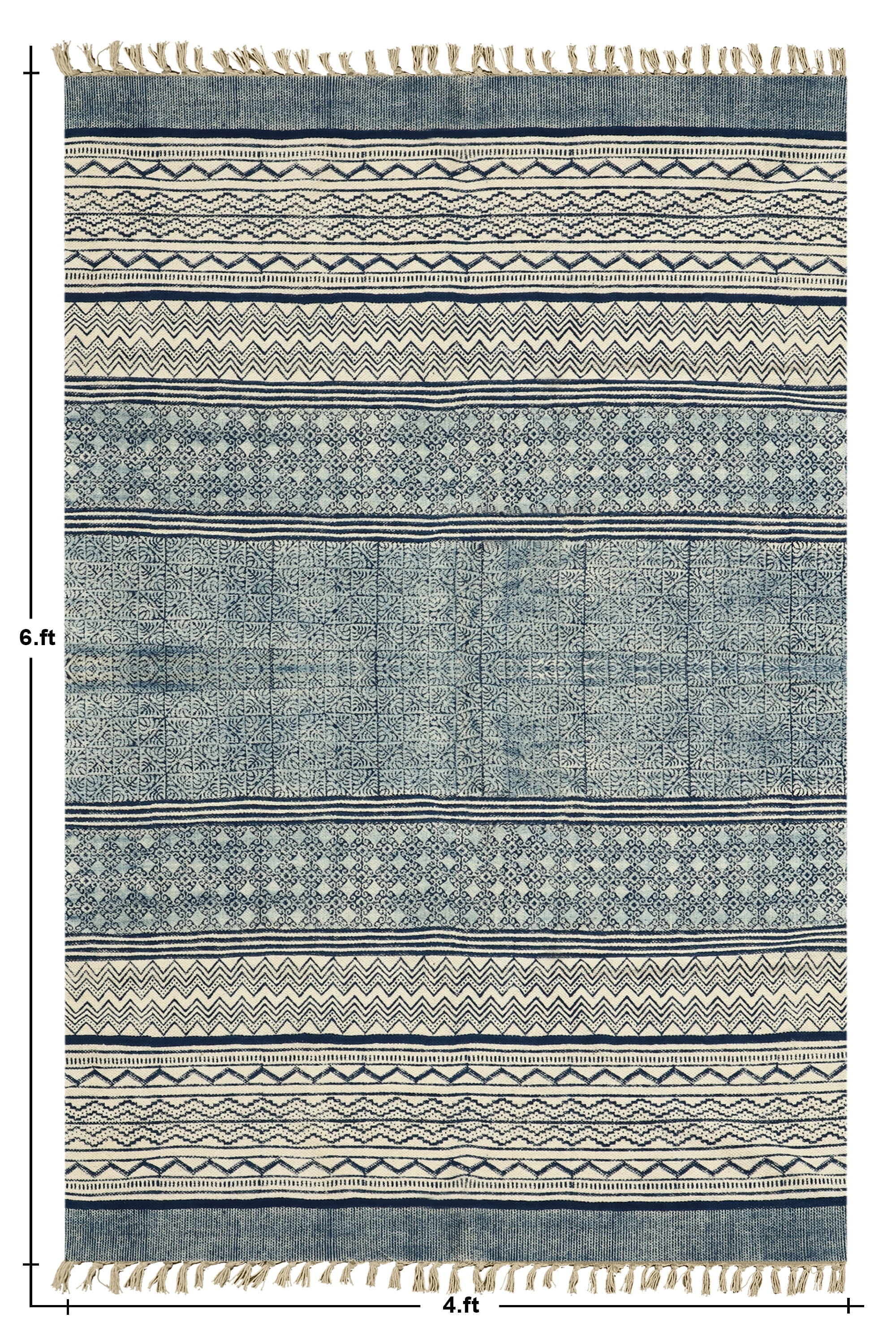 Casavani Handmade Blue Block Printed Cotton Outdoor Patio Rug Square ...