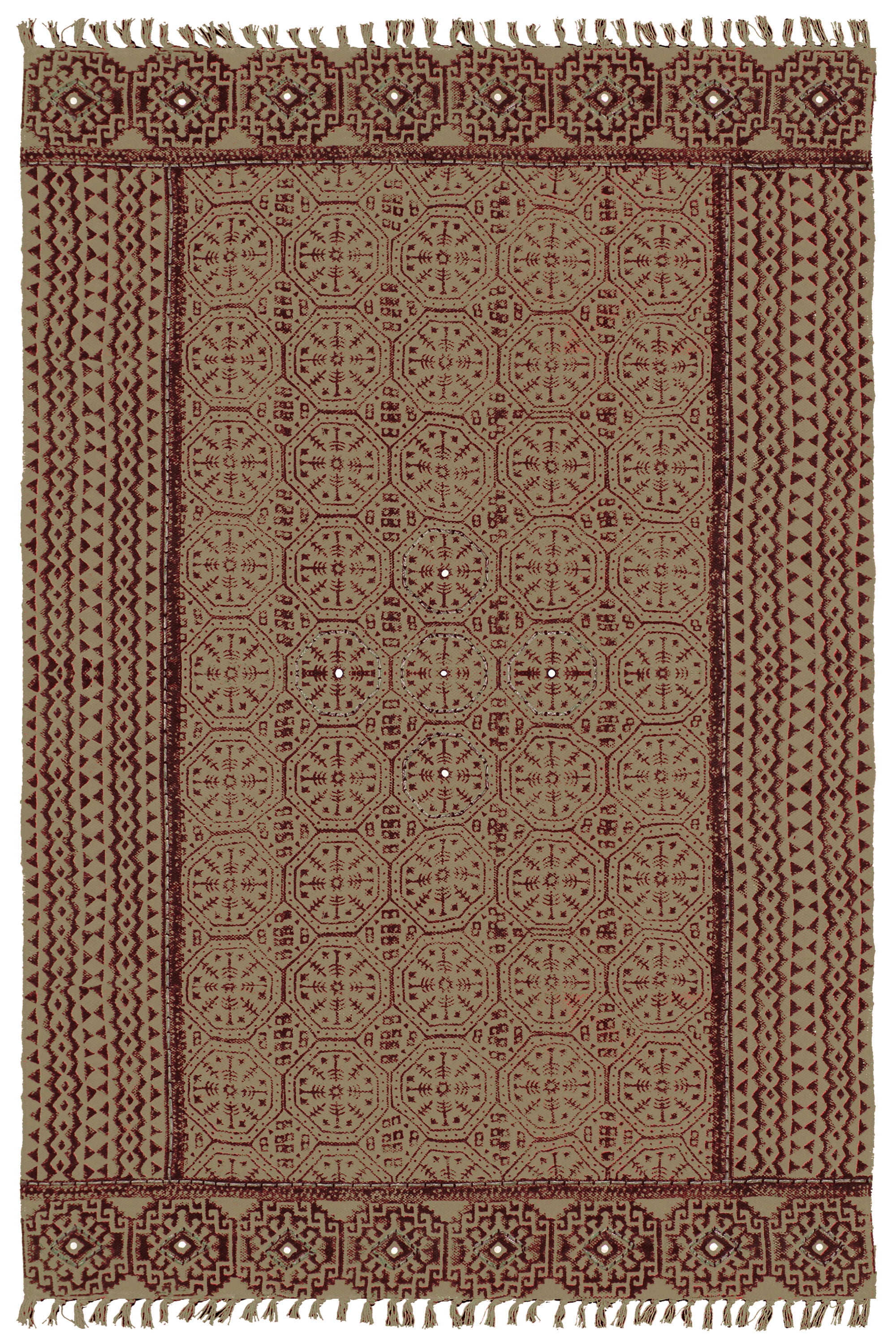 Casavani Handmade Brown Block Printed Cotton Outdoor Patio Rug Square ...