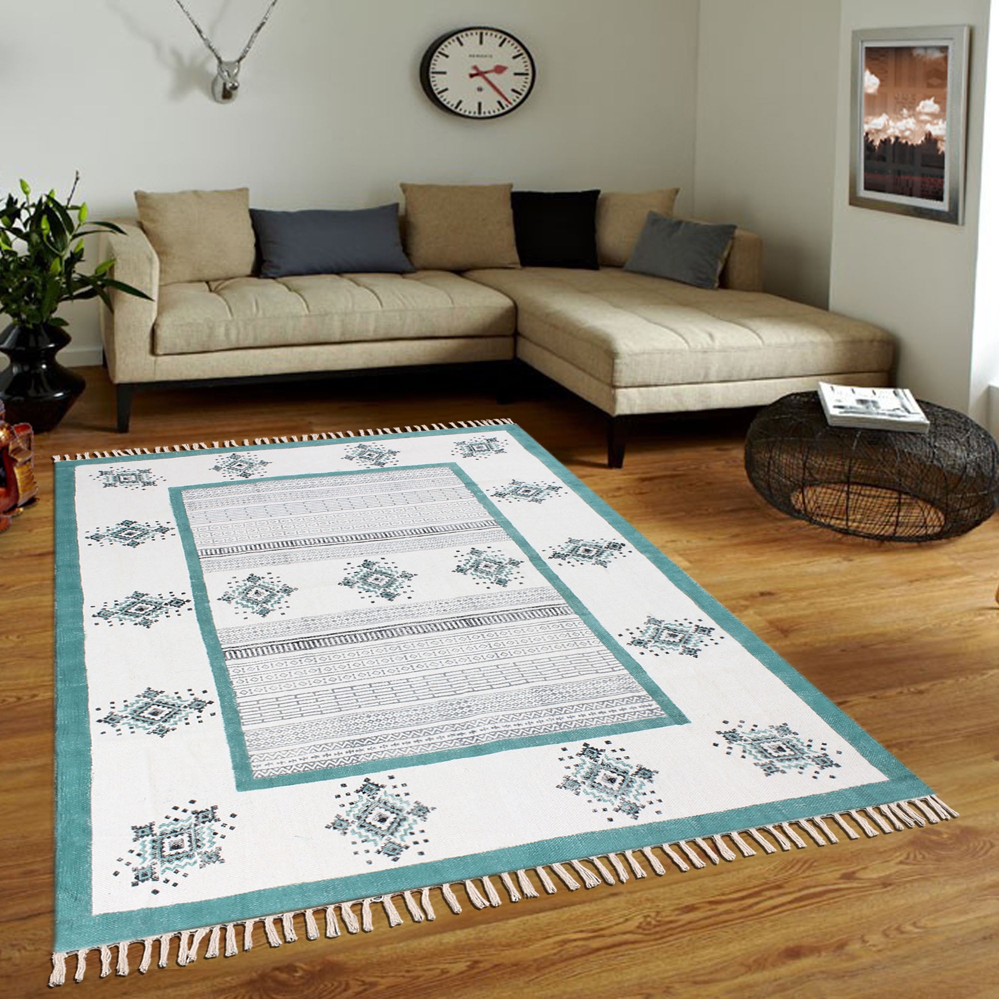 Casavani Home Décor Boho Flat Weave Area Rug, Blue 4x10 feet - Walmart.com