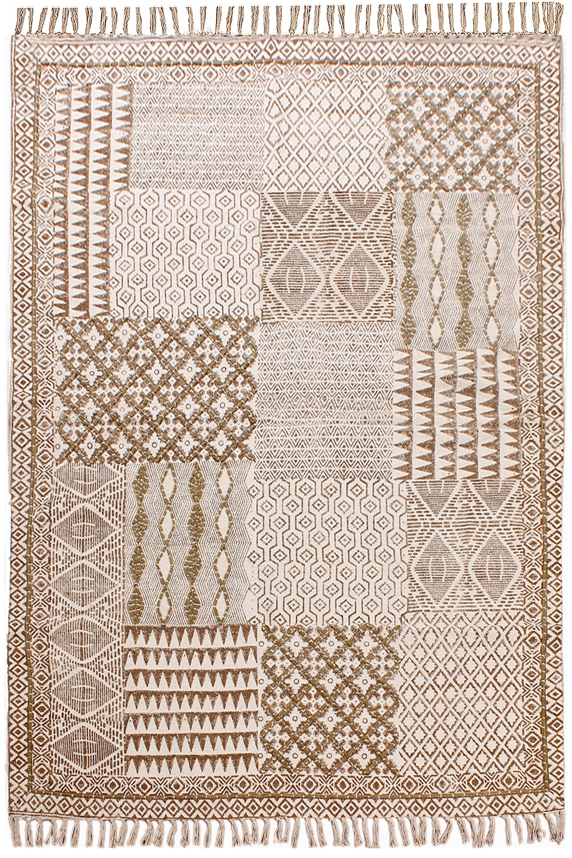 Casavani Indian Oriental Rug Traditional Carpet Brown Cotton Dhurrie ...