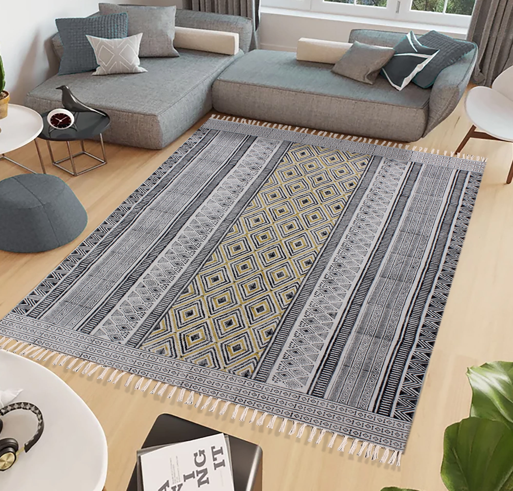 Casavani Kitchen & Dining Rug Cotton carpet,Yellow 9x9 feet - Walmart.com