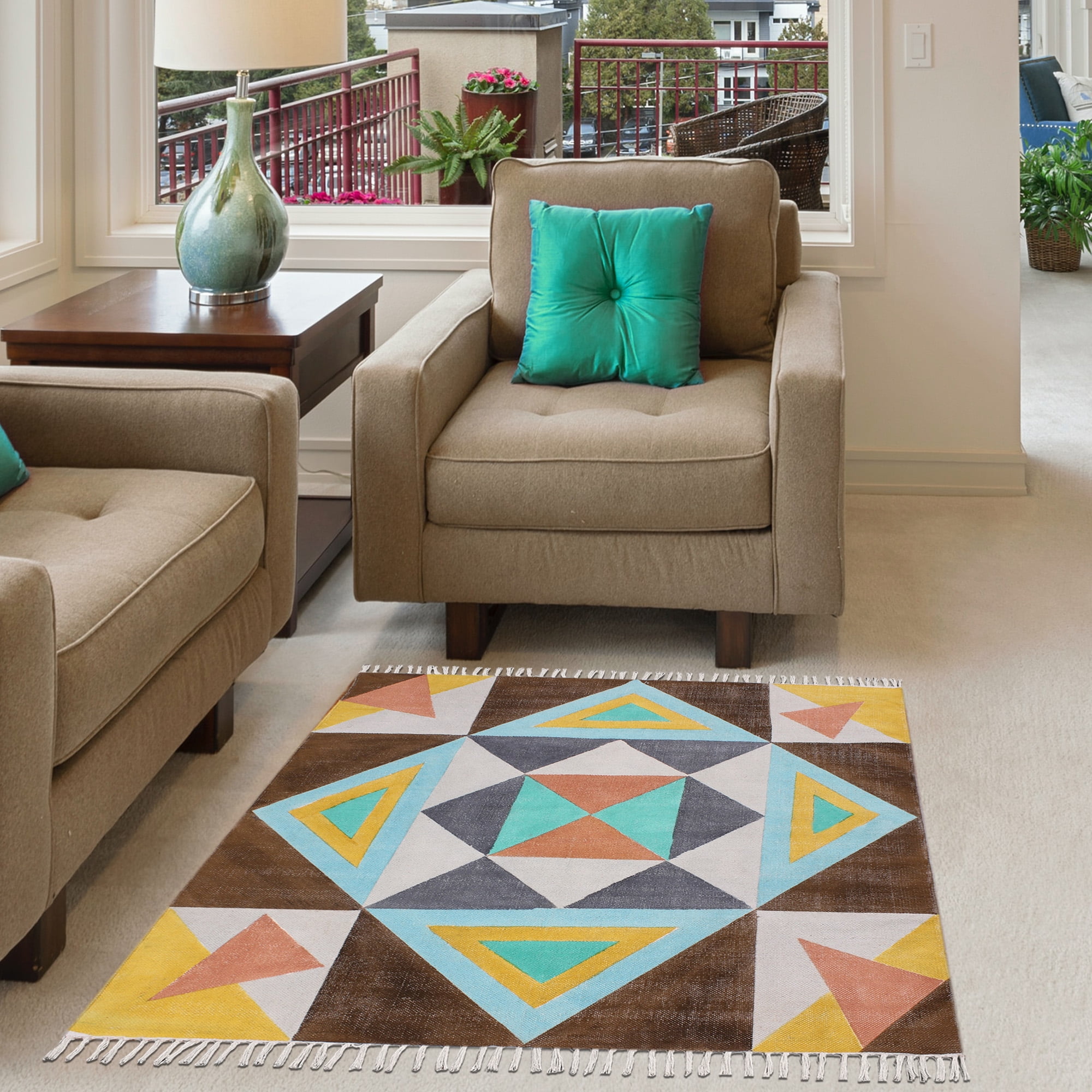 Casavani Living Room Boho Kilim Garden Rug, Brown 9x9 feet - Walmart.com