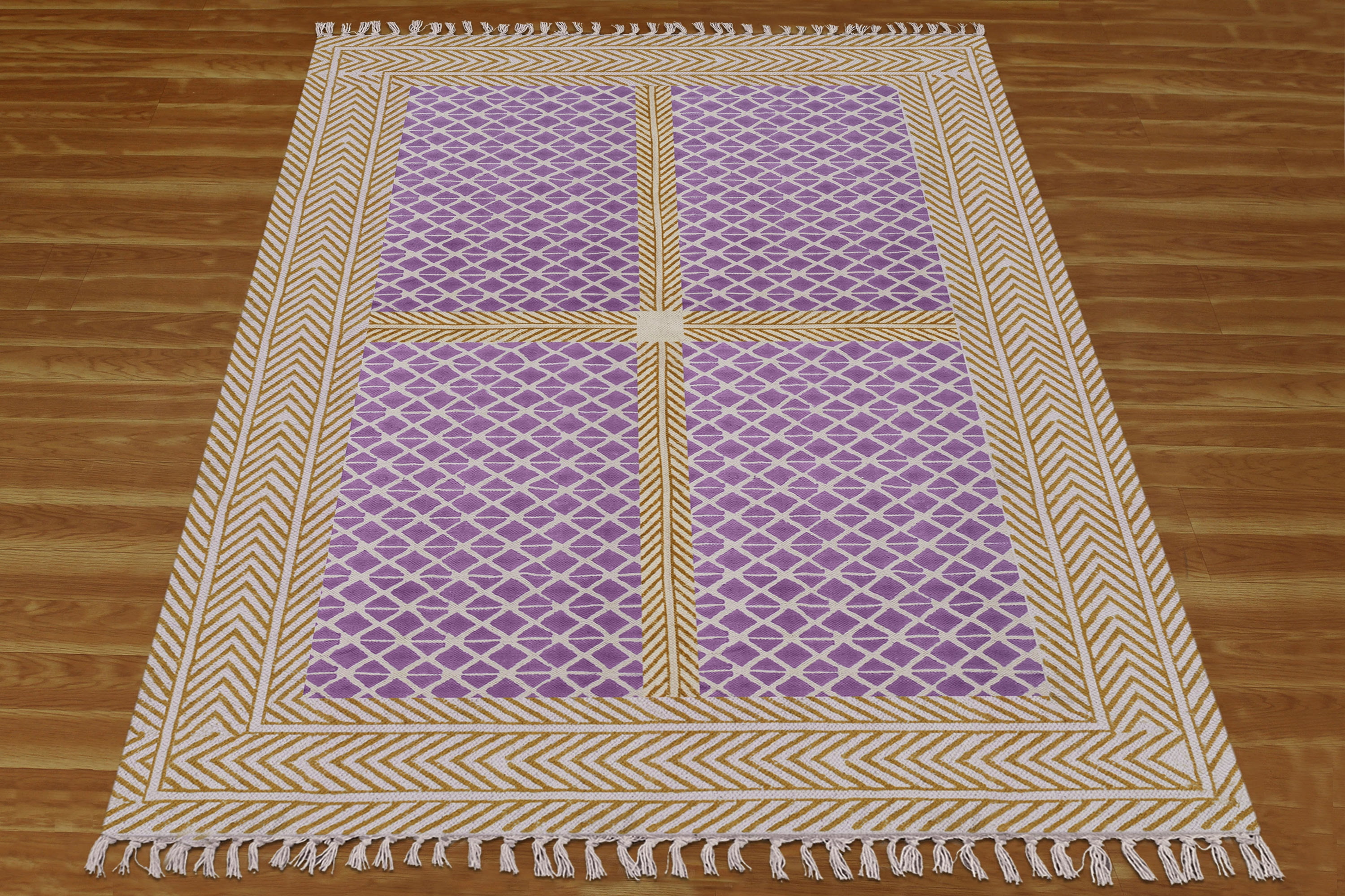 Casavani Purple Hand Block Printed Square Cotton Area Rugs for Bedroom ...