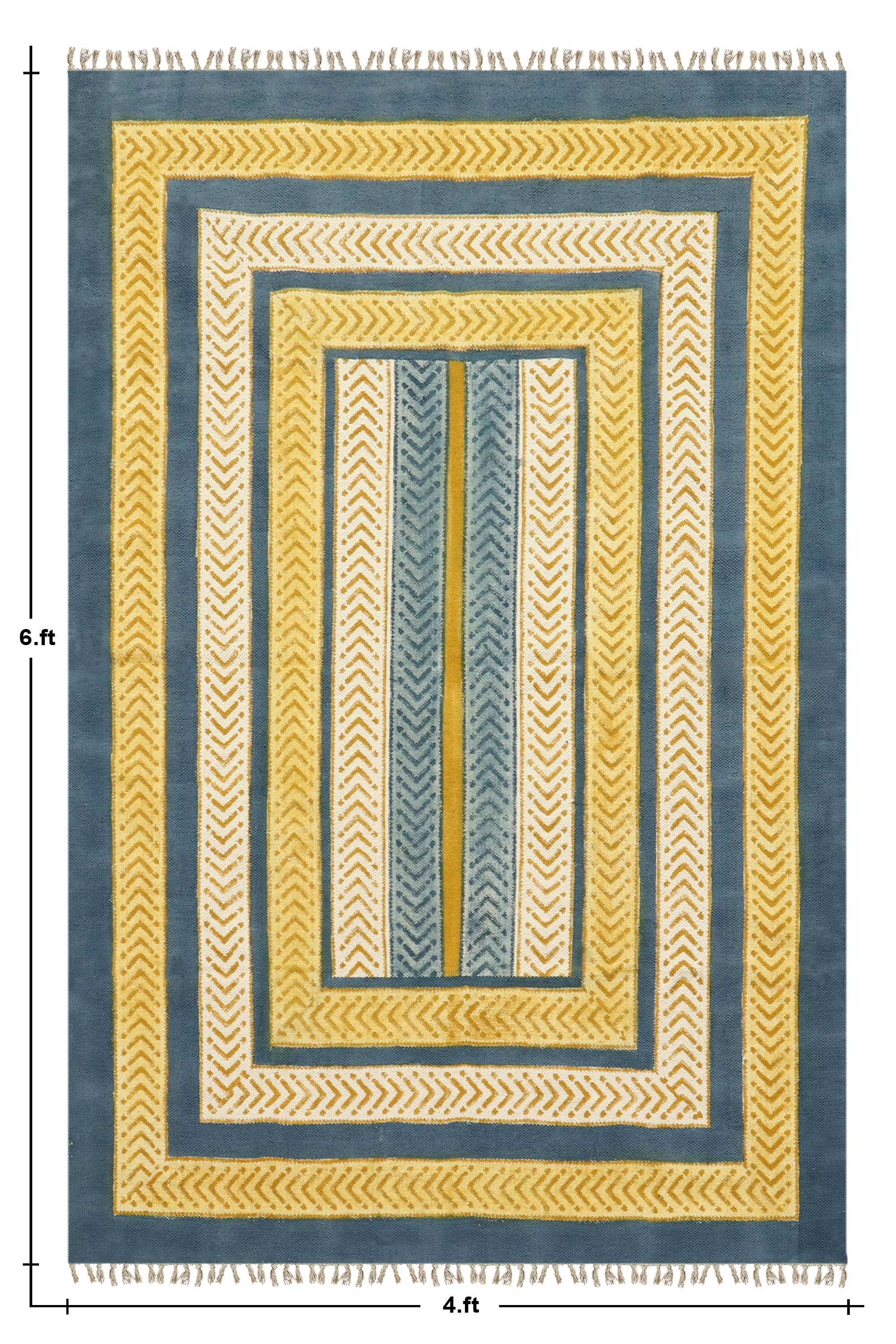 Casavani Yellow Cotton Hand Block Printed Dhurrie Square Living Room ...