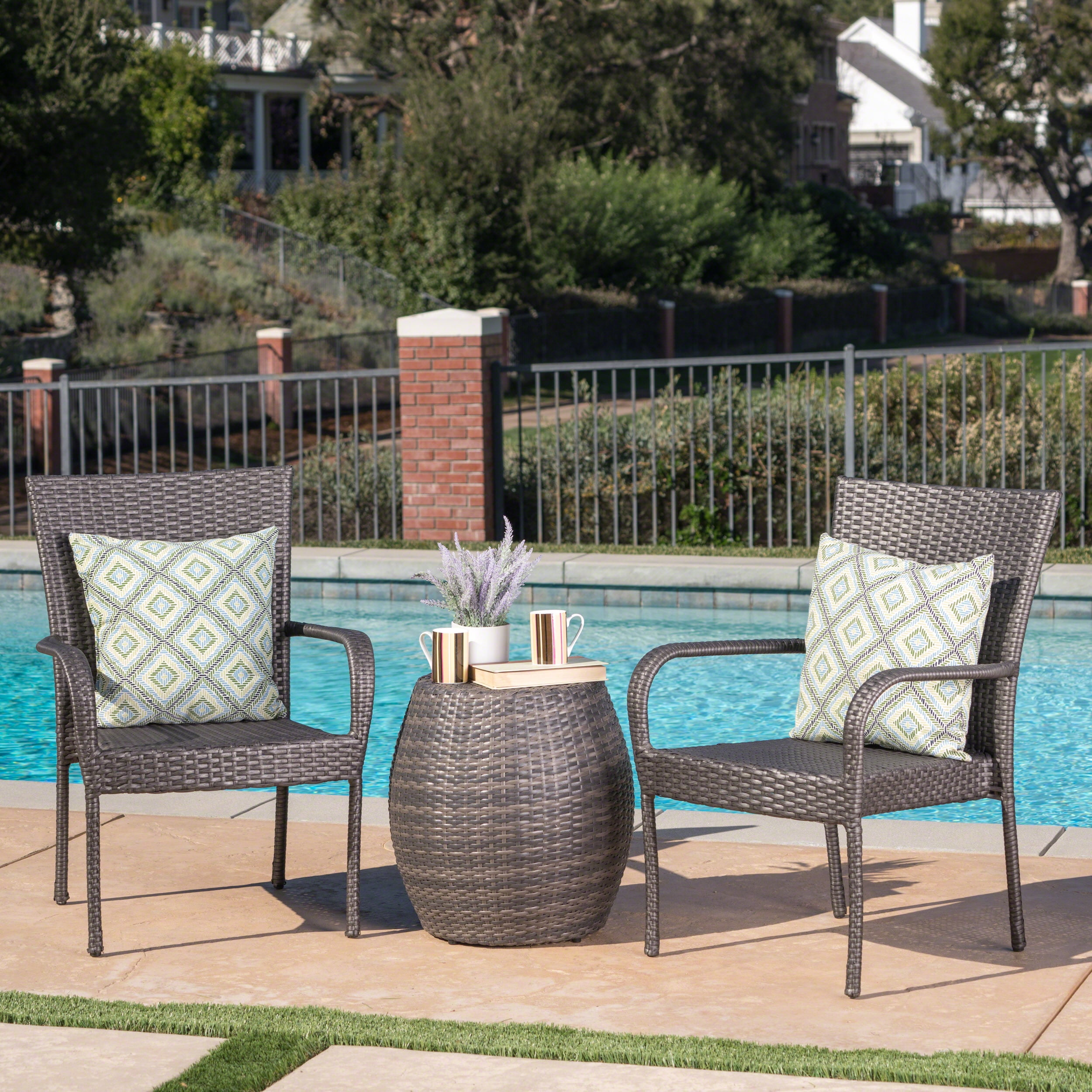 Cascada Outdoor 3 Piece Wicker Chat Set, Grey - Walmart.com