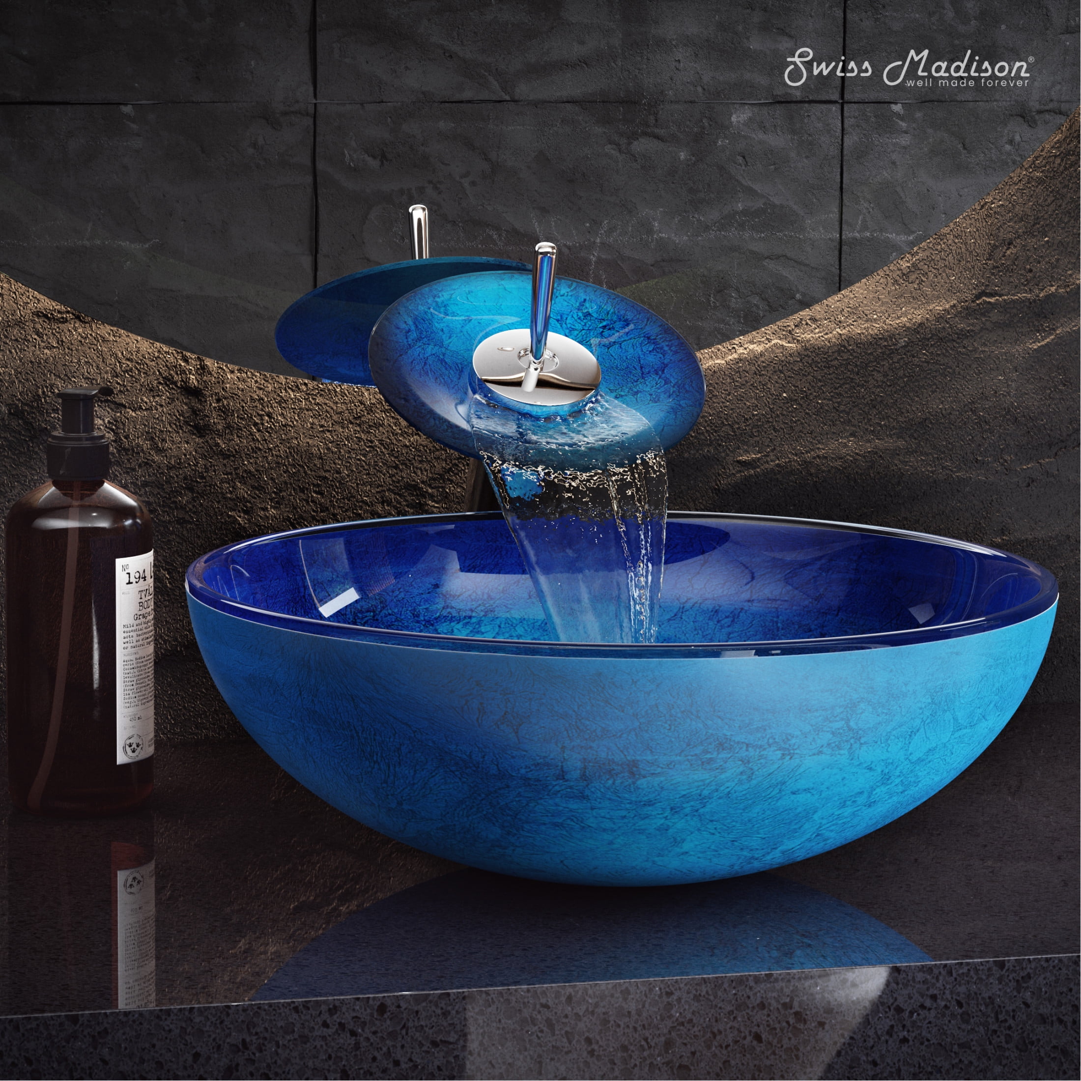 Cascade 16.5 Glass Vessel Sink with Faucet, Ocean Blue - Walmart.com