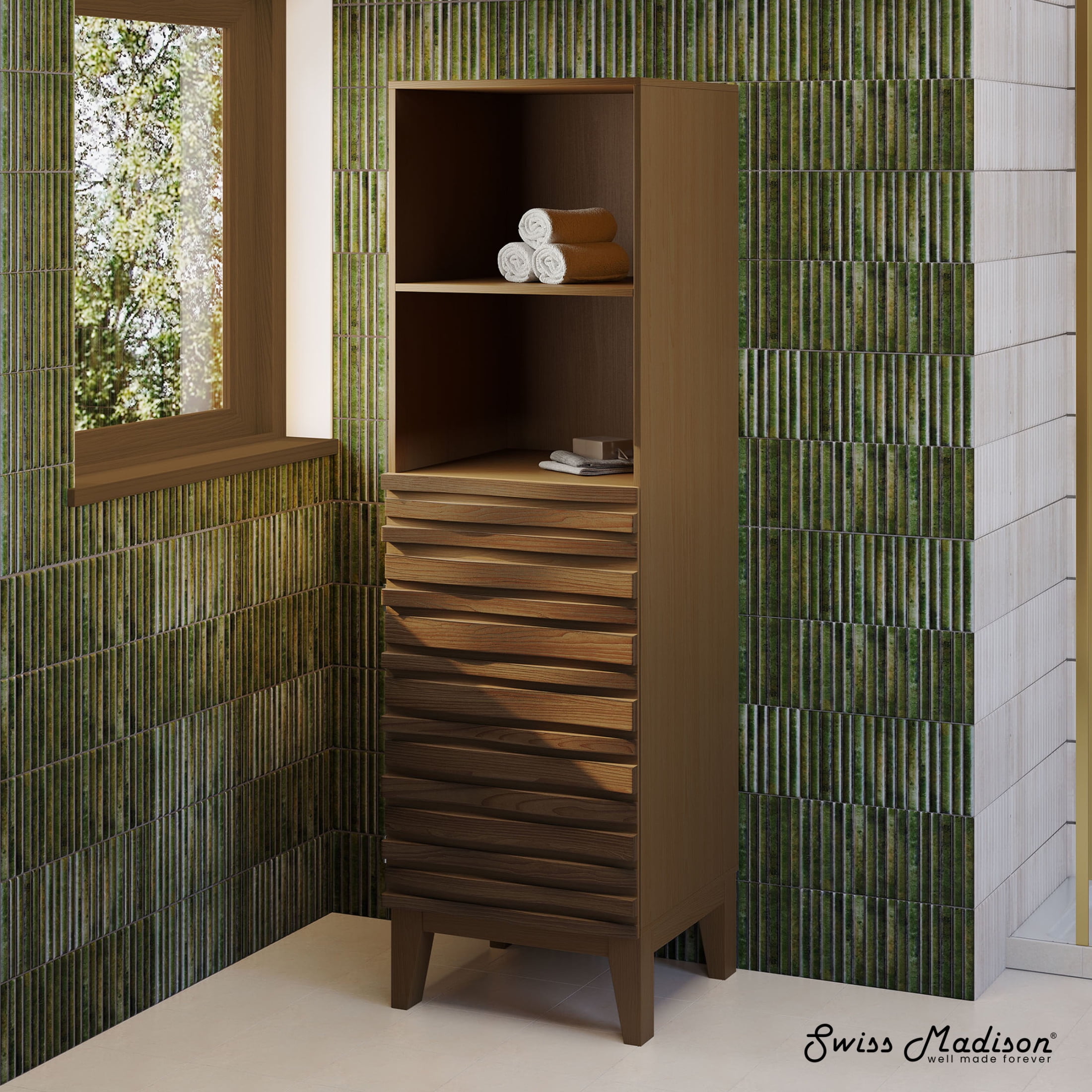 Cascade 17 x 17 x 60 Freestanding Linen Cabinet in Brown Oak - Walmart.com