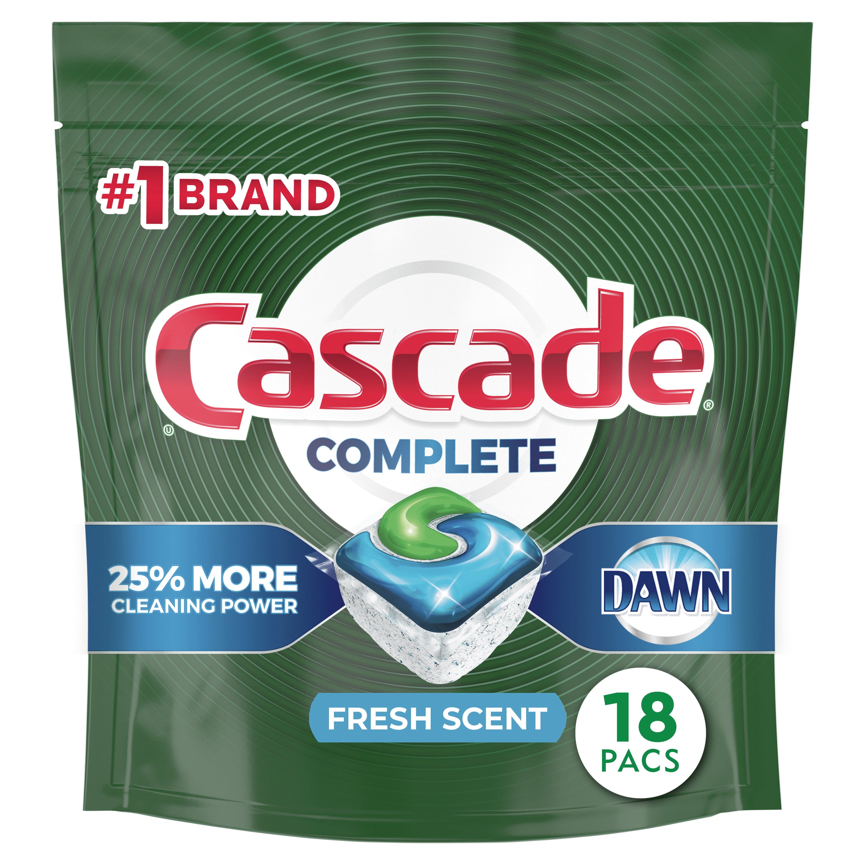 Cascade Complete Action Pacs, Dishwasher Detergent Pods, Fresh, 18 ...