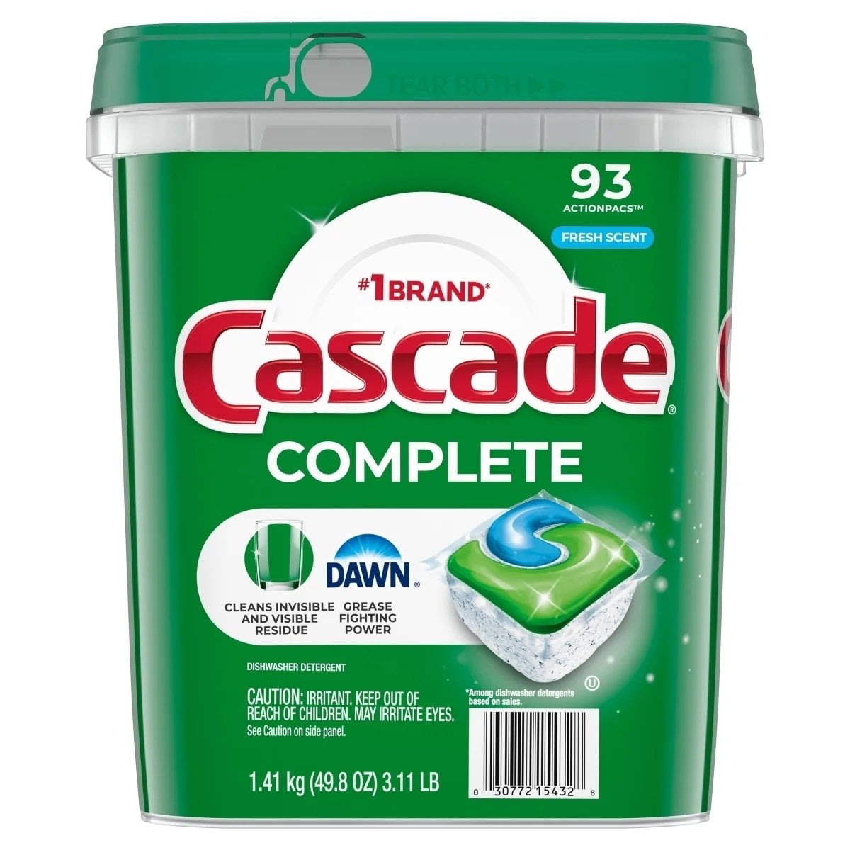 Cascade Complete Dishwasher Detergent Pods, Fresh Scent, 93 ct, Shine ...