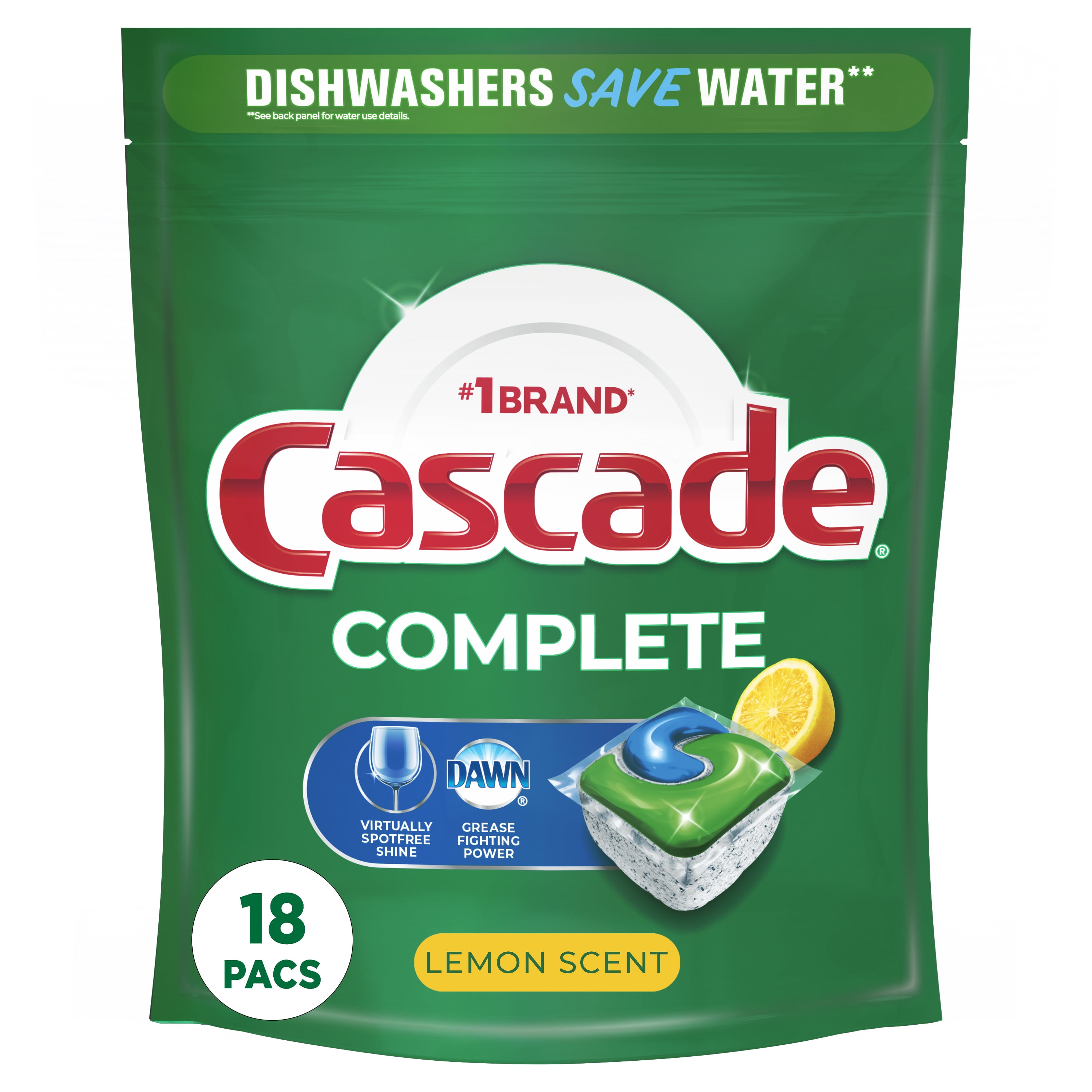 Cascade Dish Packs, Complete ActionPacs Dishwasher Detergent, Lemon, 18 ...