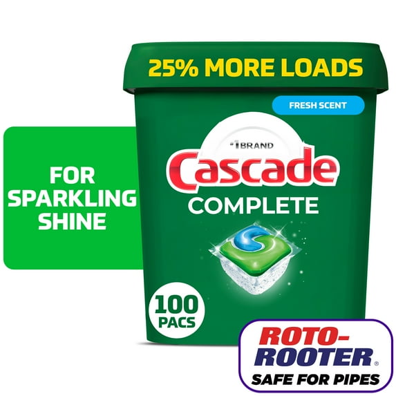 Cascade Dishwasher Pods, Action Pacs, Complete Cleaning Power, 100 ...