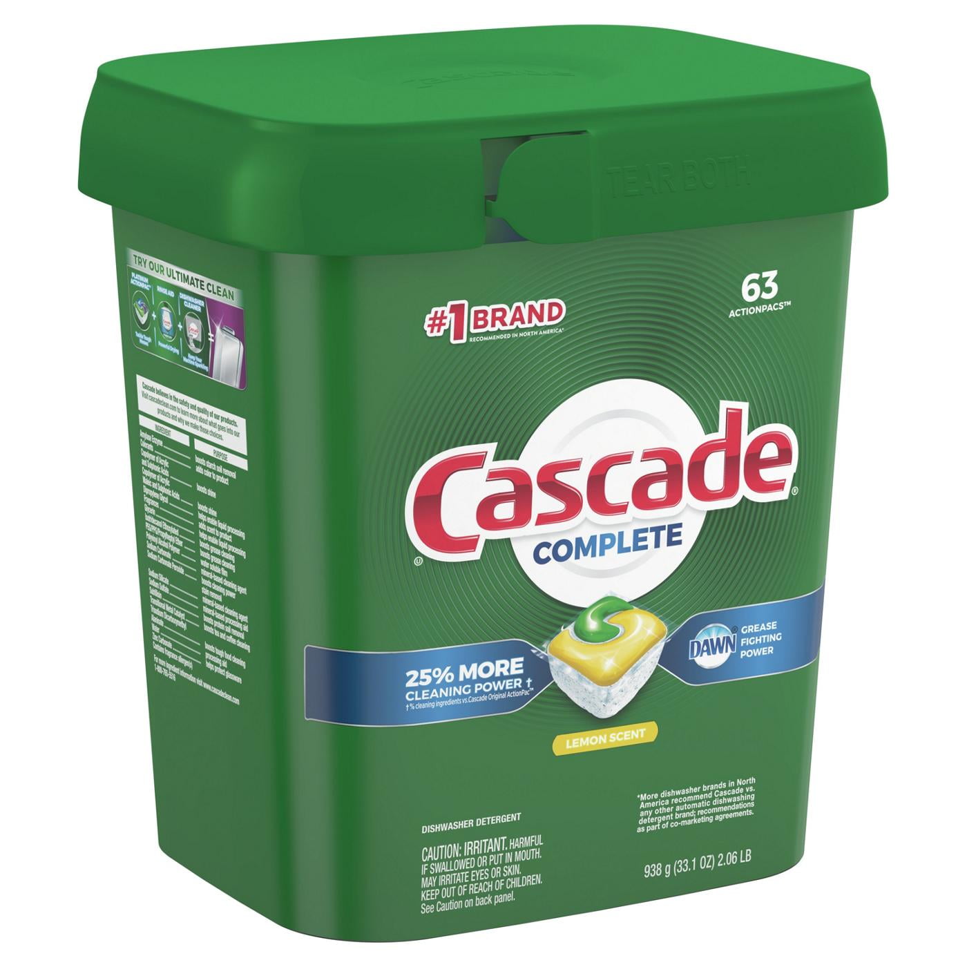 Cascade Complete Lemon Scent Dishwasher Detergent ActionPacs 63 ct ...