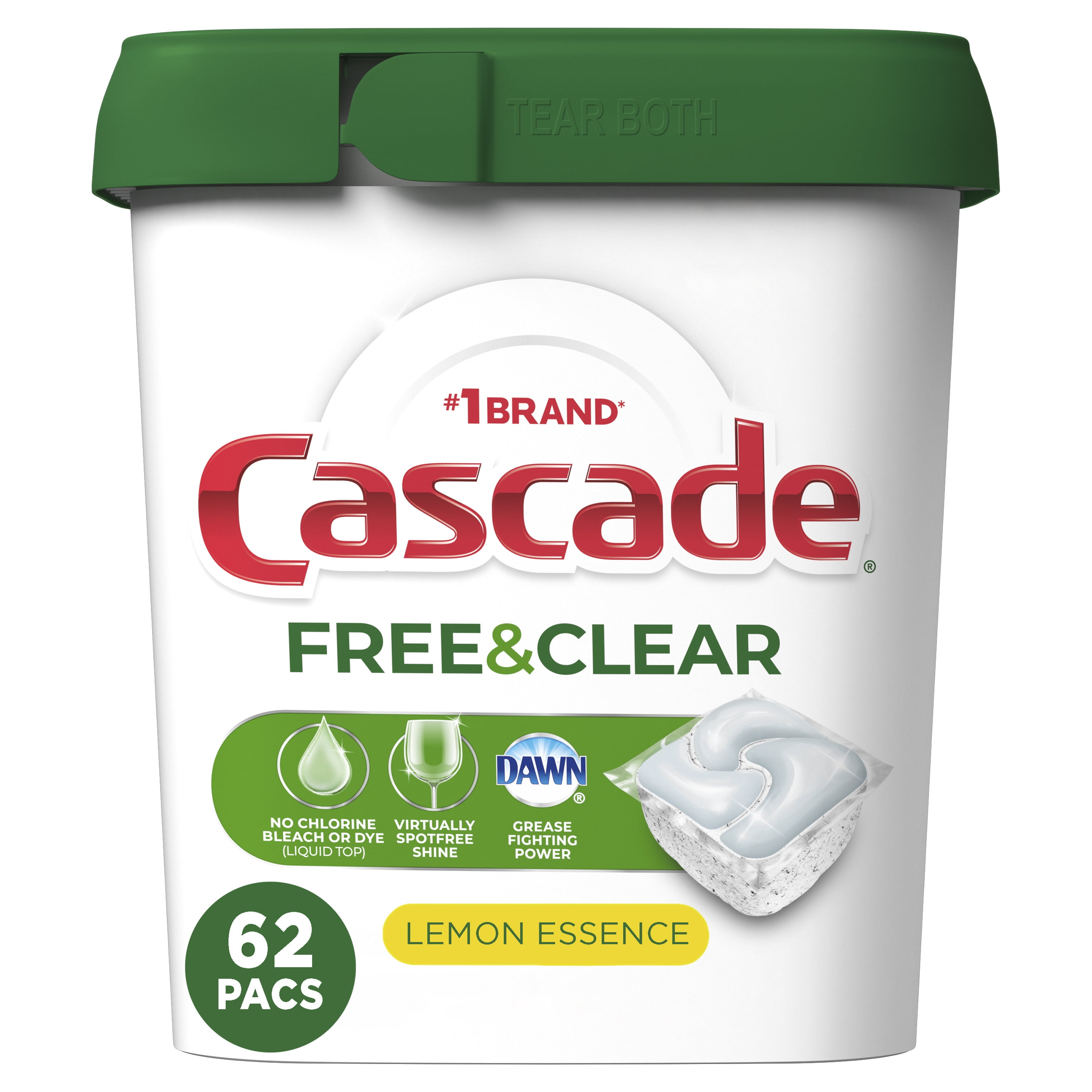 Cascade Free & Clear Dishwasher Detergent Action Pacs, Lemon Essence ...