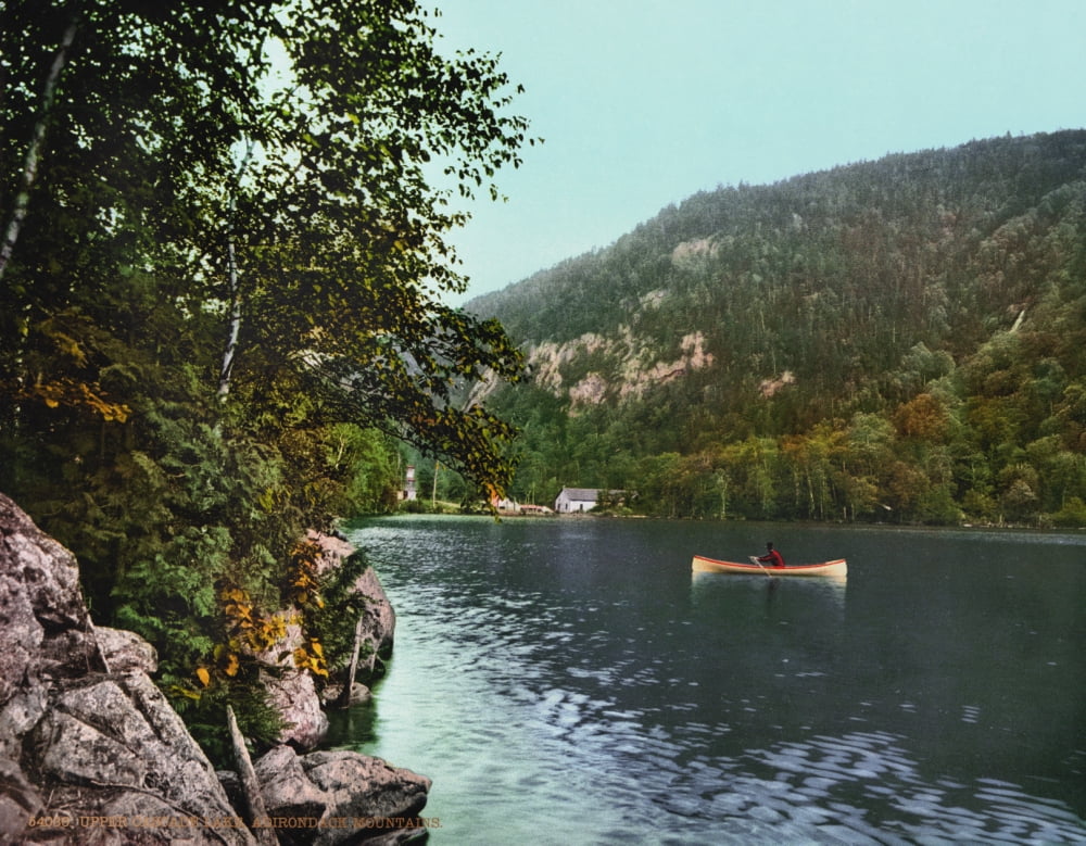 Cascade Lake, C1902. /Na Man In A Canoe On Upper Cascade Lake In The ...