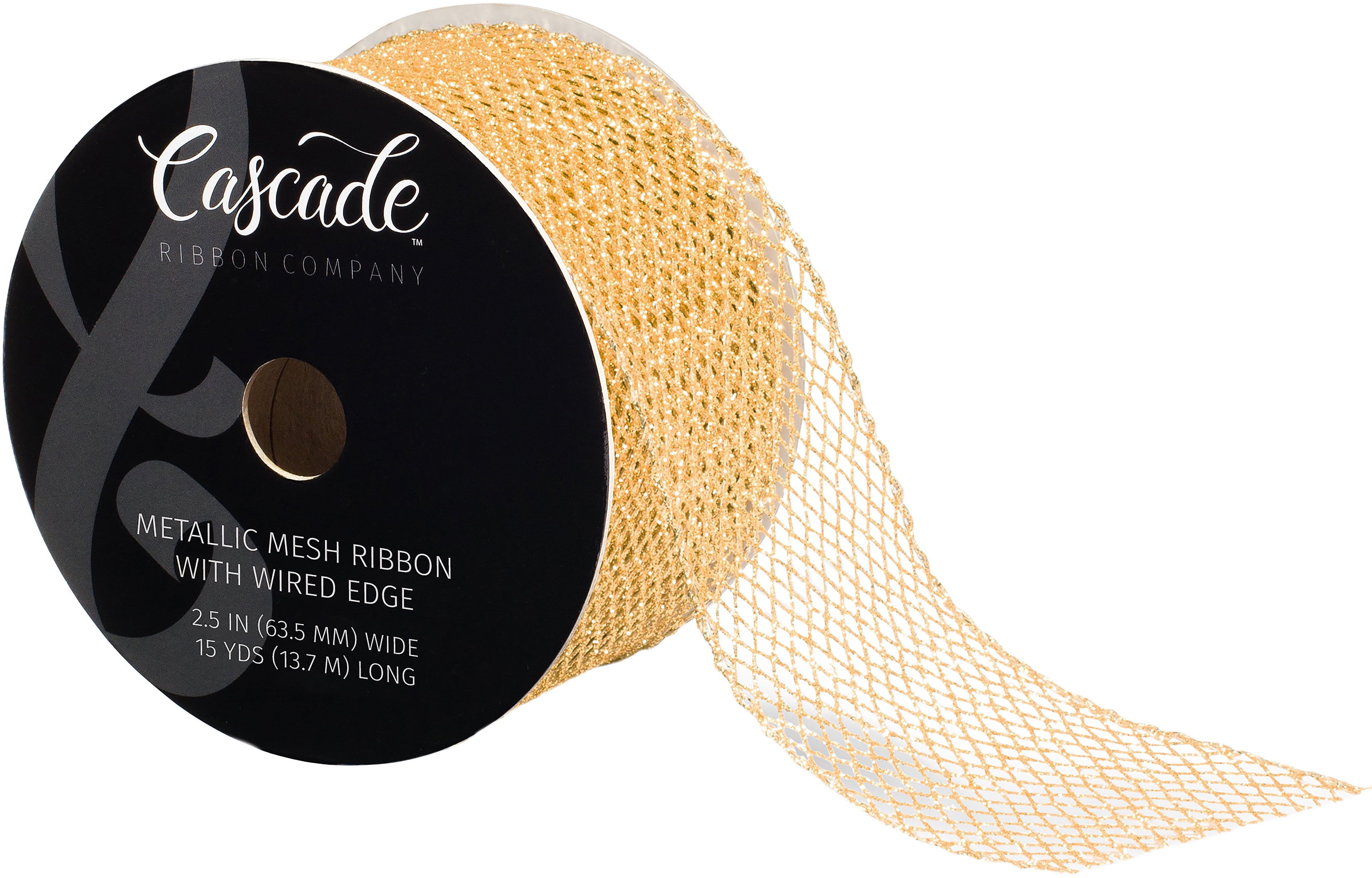 Cascade Metallic Mesh Ribbon W/ Wired Edge 2-1/2"X15yd-Gold - Walmart.com