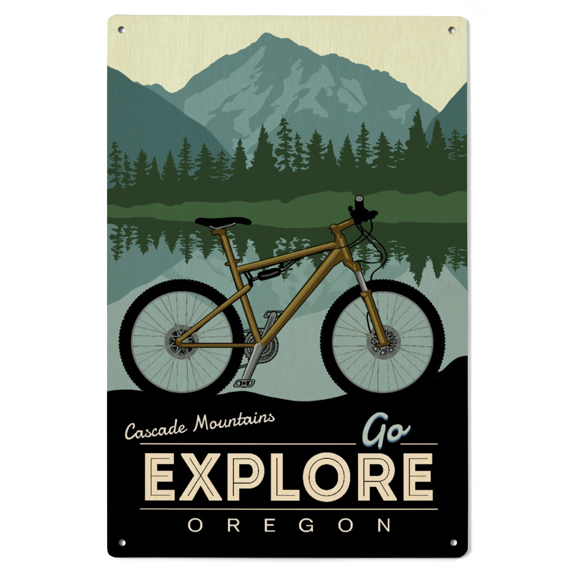 Cascade Mountains, Oregon, Go Explore, Bicycle Birch Wood Wall Sign ...