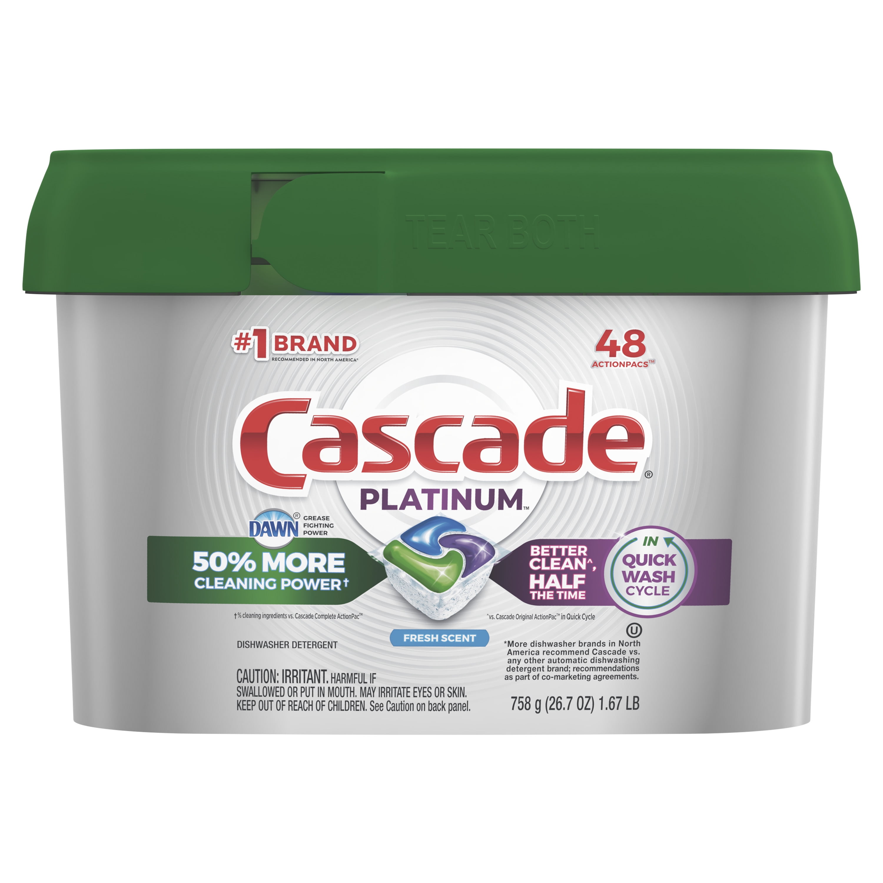 Cascade Platinum ActionPacs Dishwasher Detergent, Fresh Scent, 48 Count ...