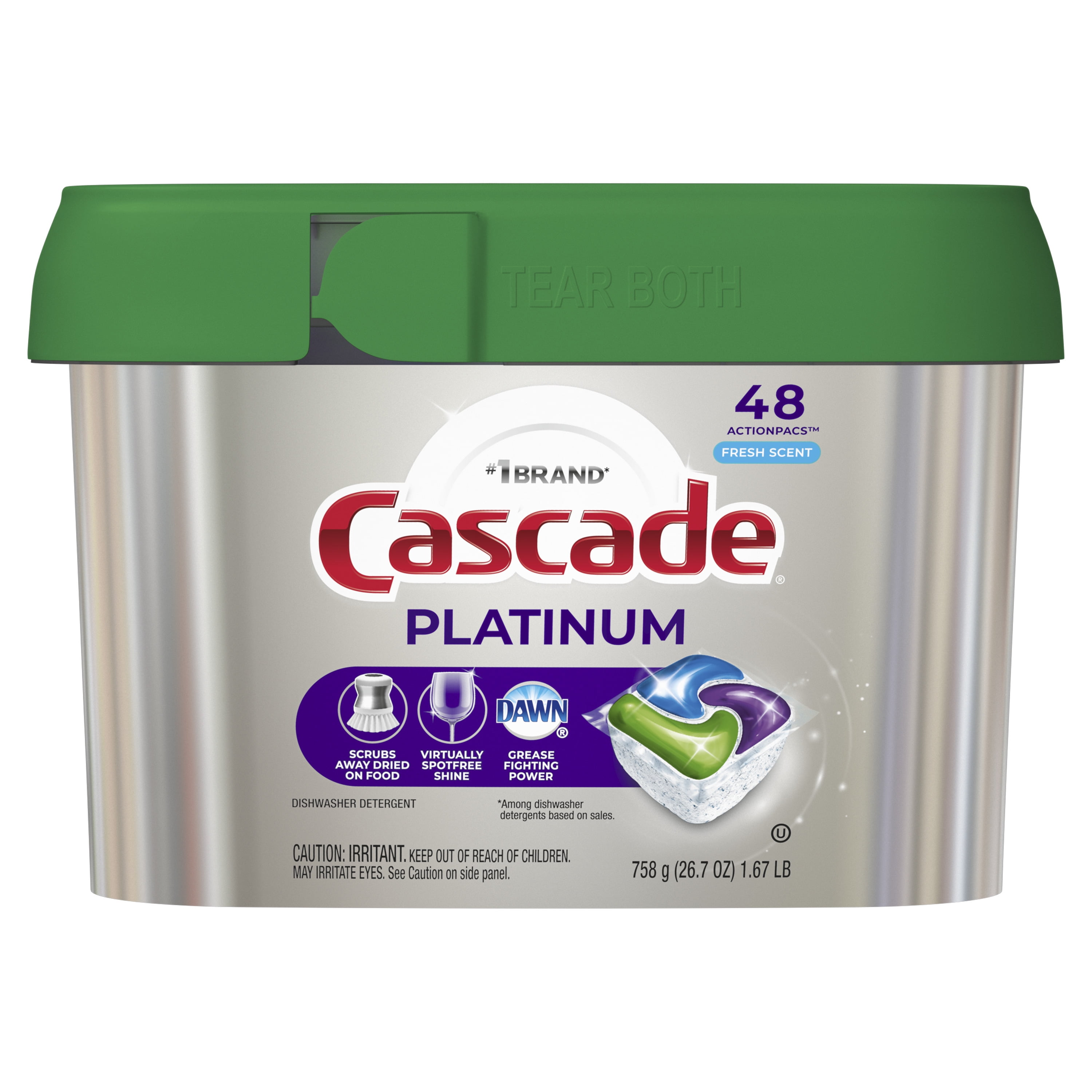 Cascade Platinum ActionPacs Dishwasher Detergent, Fresh Scent, 48 Count ...