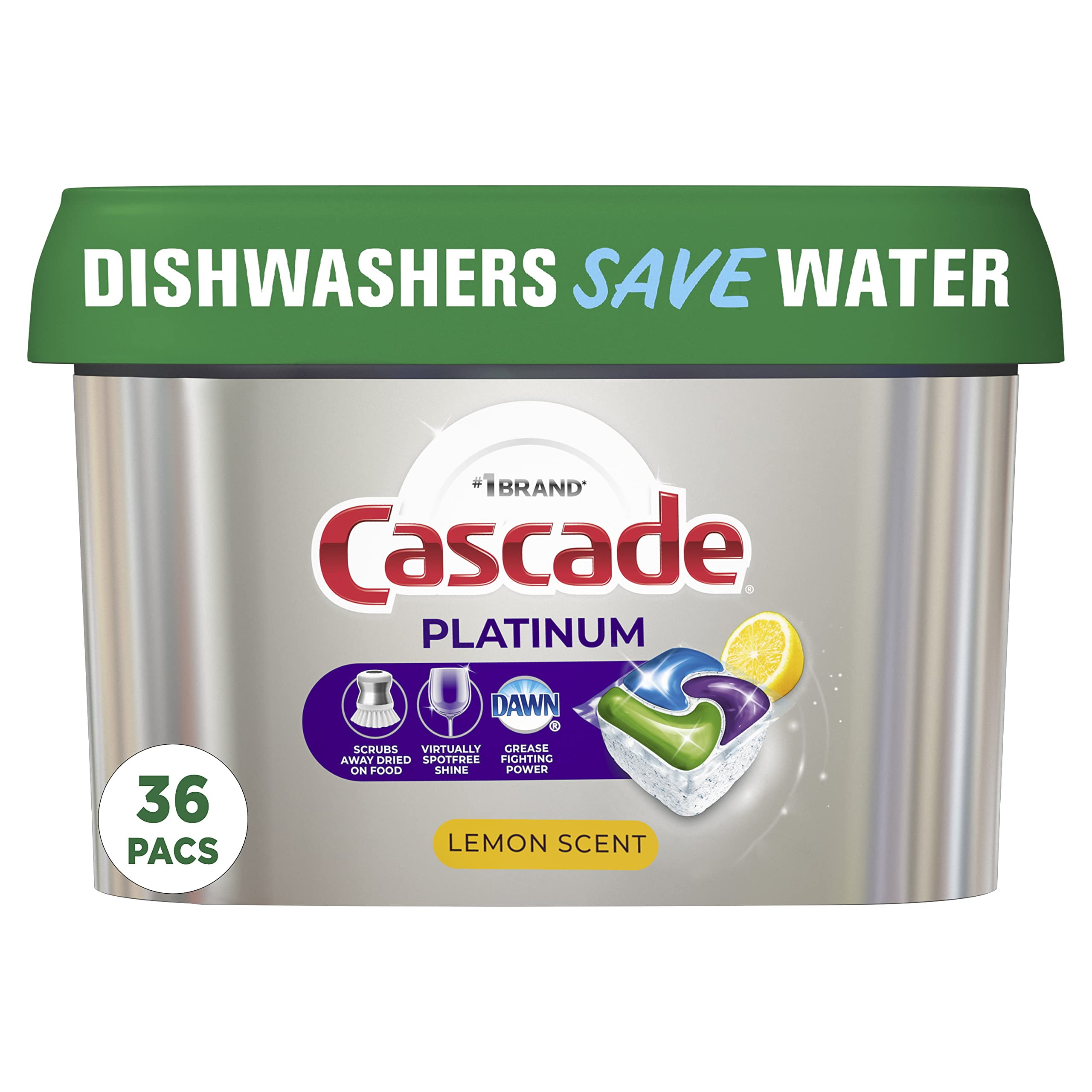 Cascade Platinum ActionPacs, Dishwasher Detergent Pods, Lemon, 36 count ...