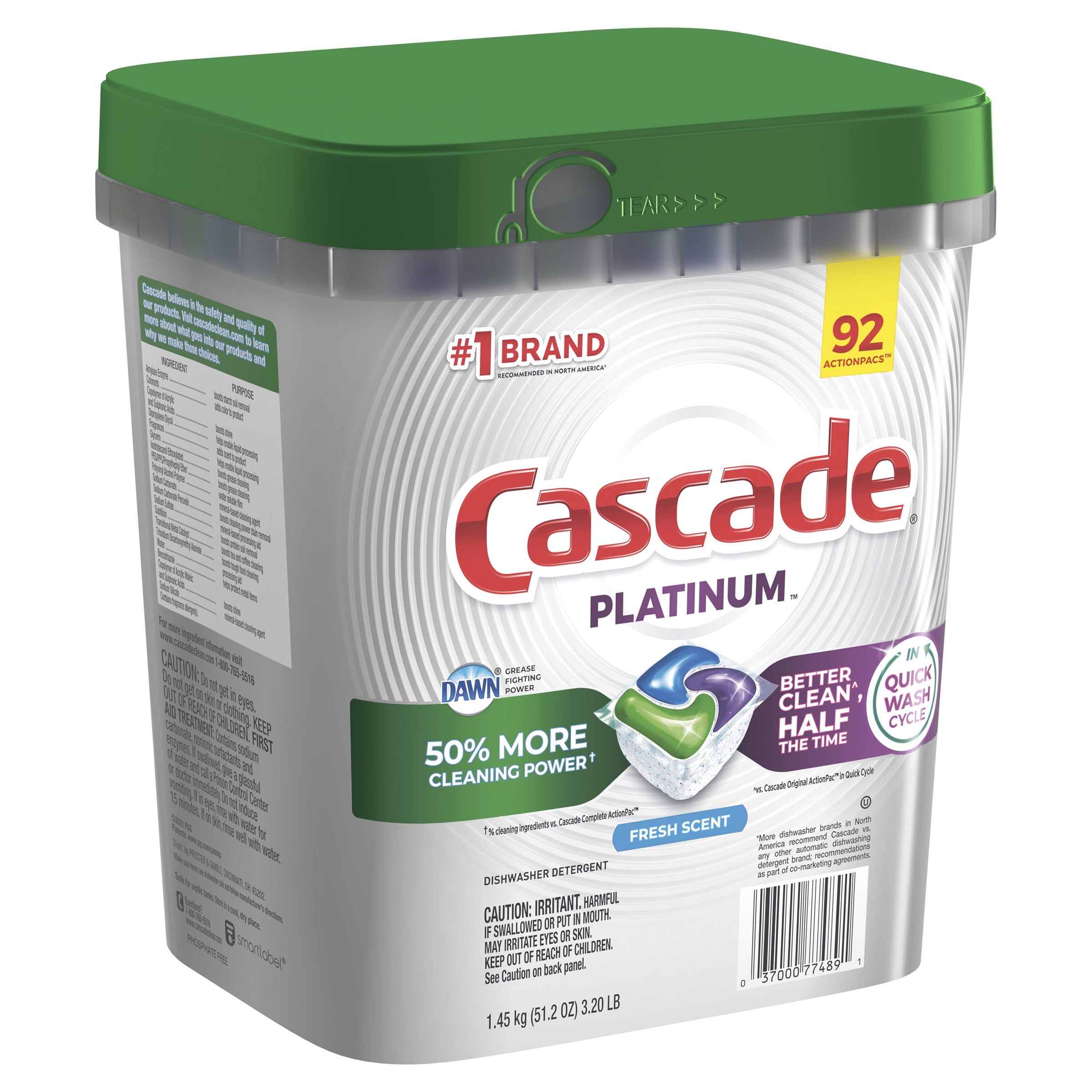 Cascade Platinum Dishwasher Detergent Actionpacs, 92-Count - Walmart.com