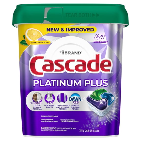 Cascade Platinum Plus Clean Lemon Scent Dishwasher Detergent ActionPacs ...