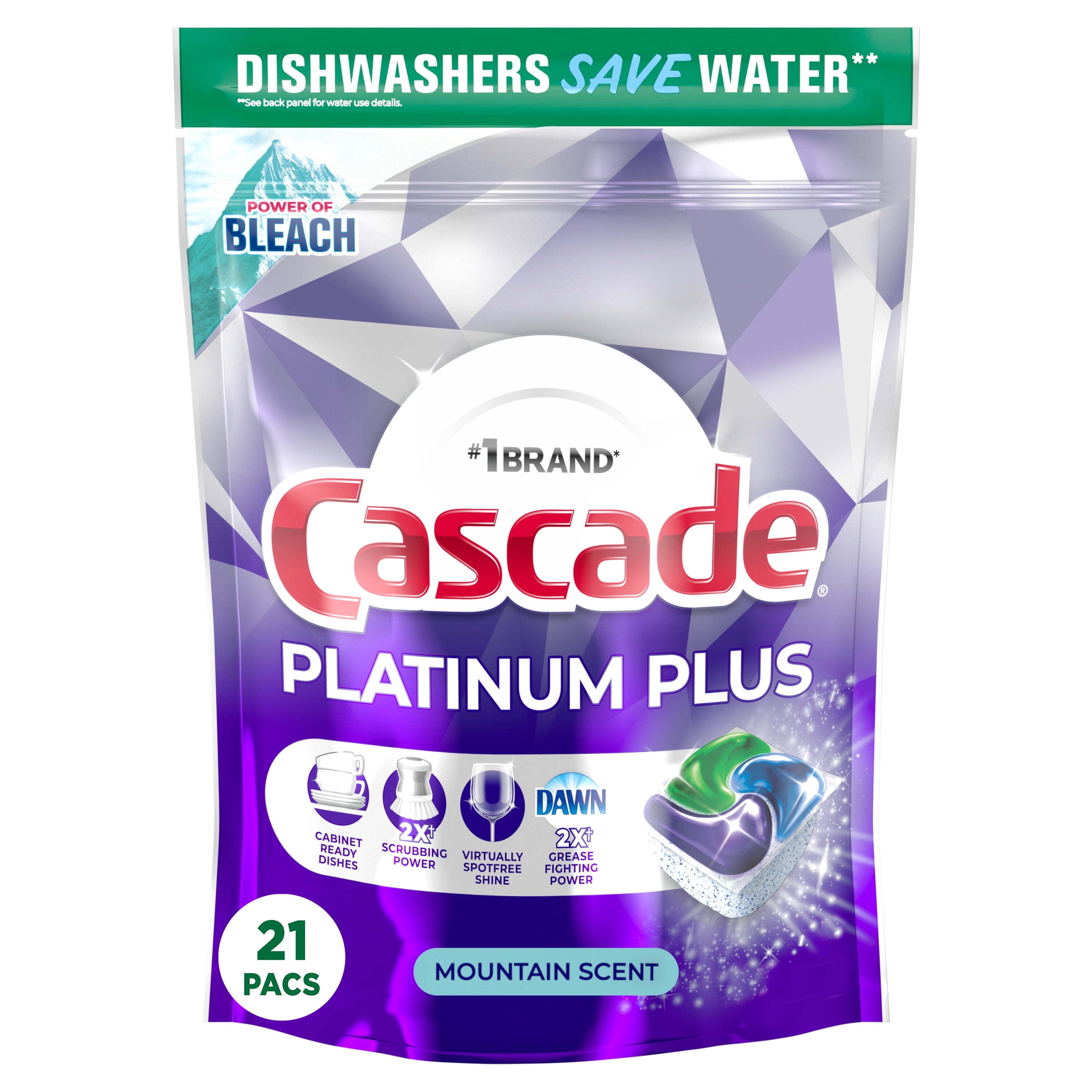 Cascade Platinum Plus Dish Detergent ActionPacs, Power of Bleach ...
