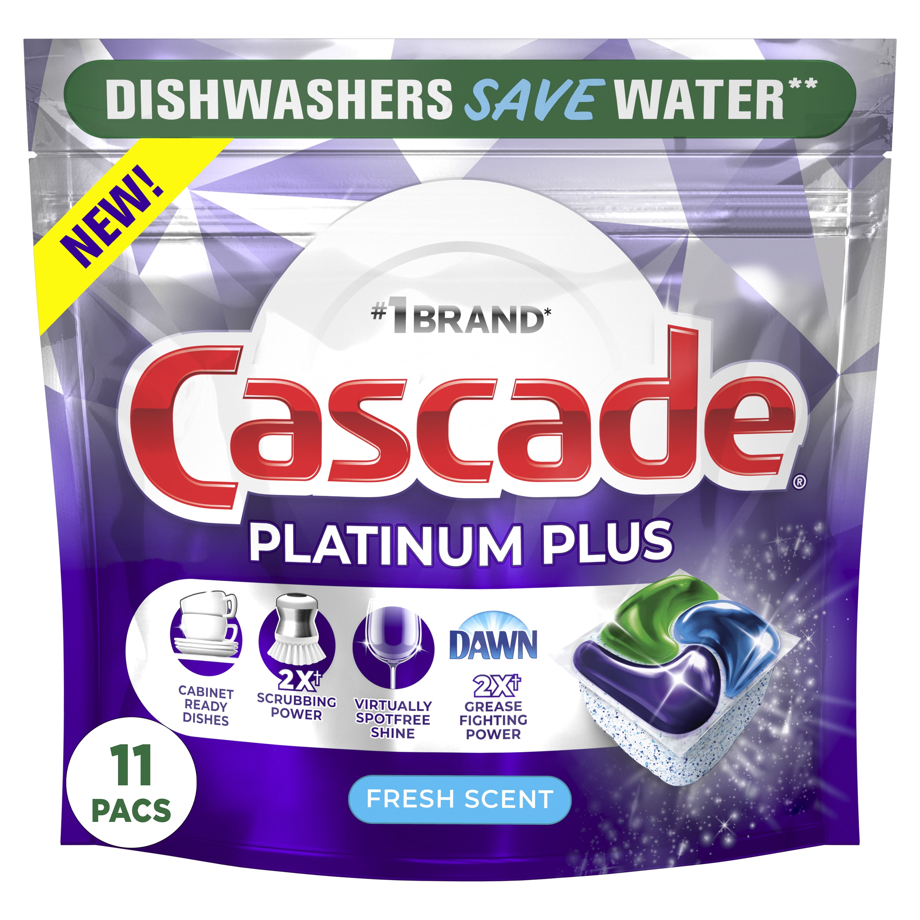 Cascade Platinum Plus Dishwasher Detergent Pacs, Fresh, 11 Count ...