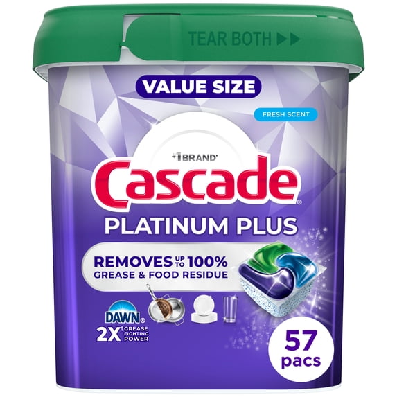 Cascade Dishwasher Pods Platinum Plus, 57 Count, Food Residue Removal ...