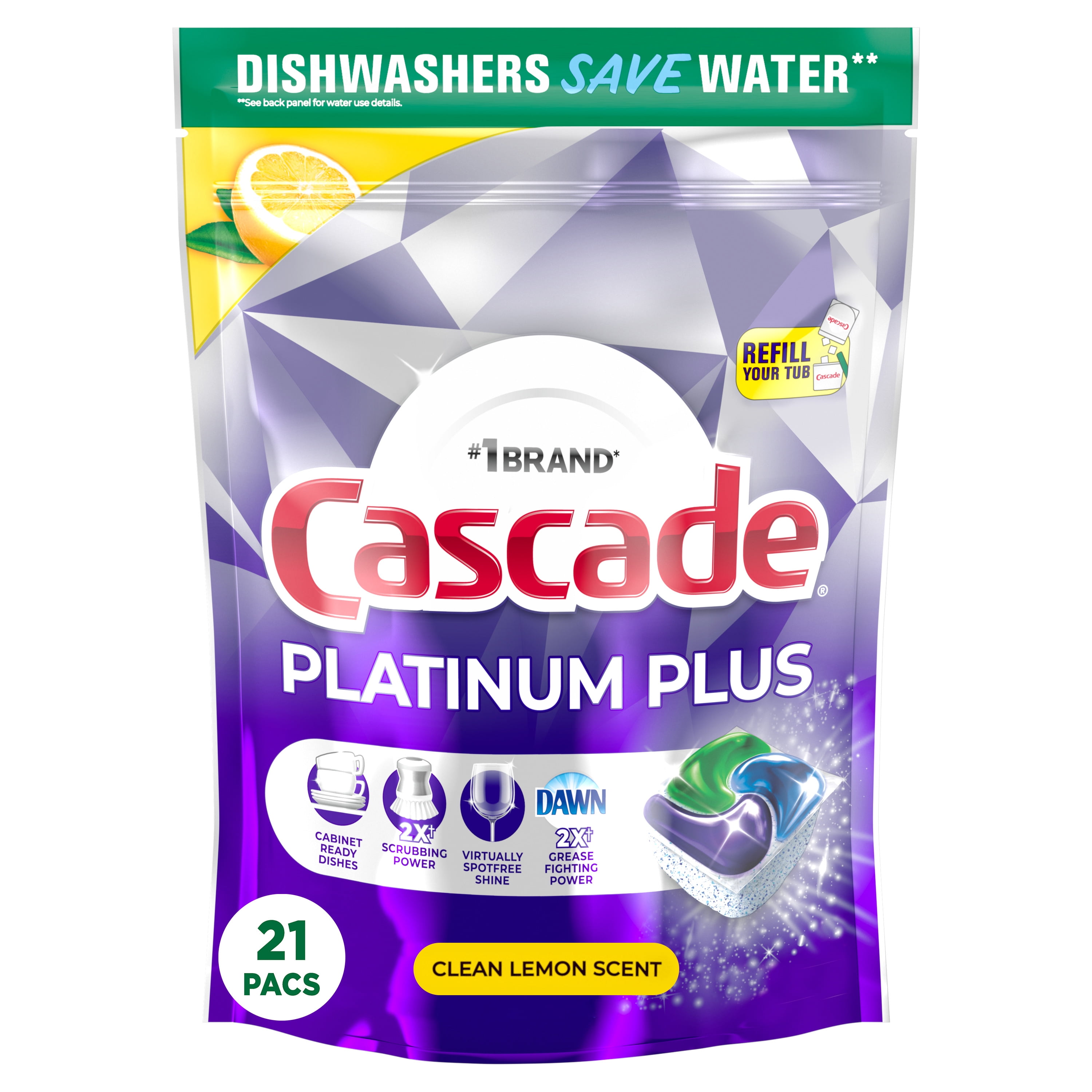 Cascade Platinum Plus Dishwasher Pods, Dish Detergent ActionPacs, Clean Lemon, 21 Count ...