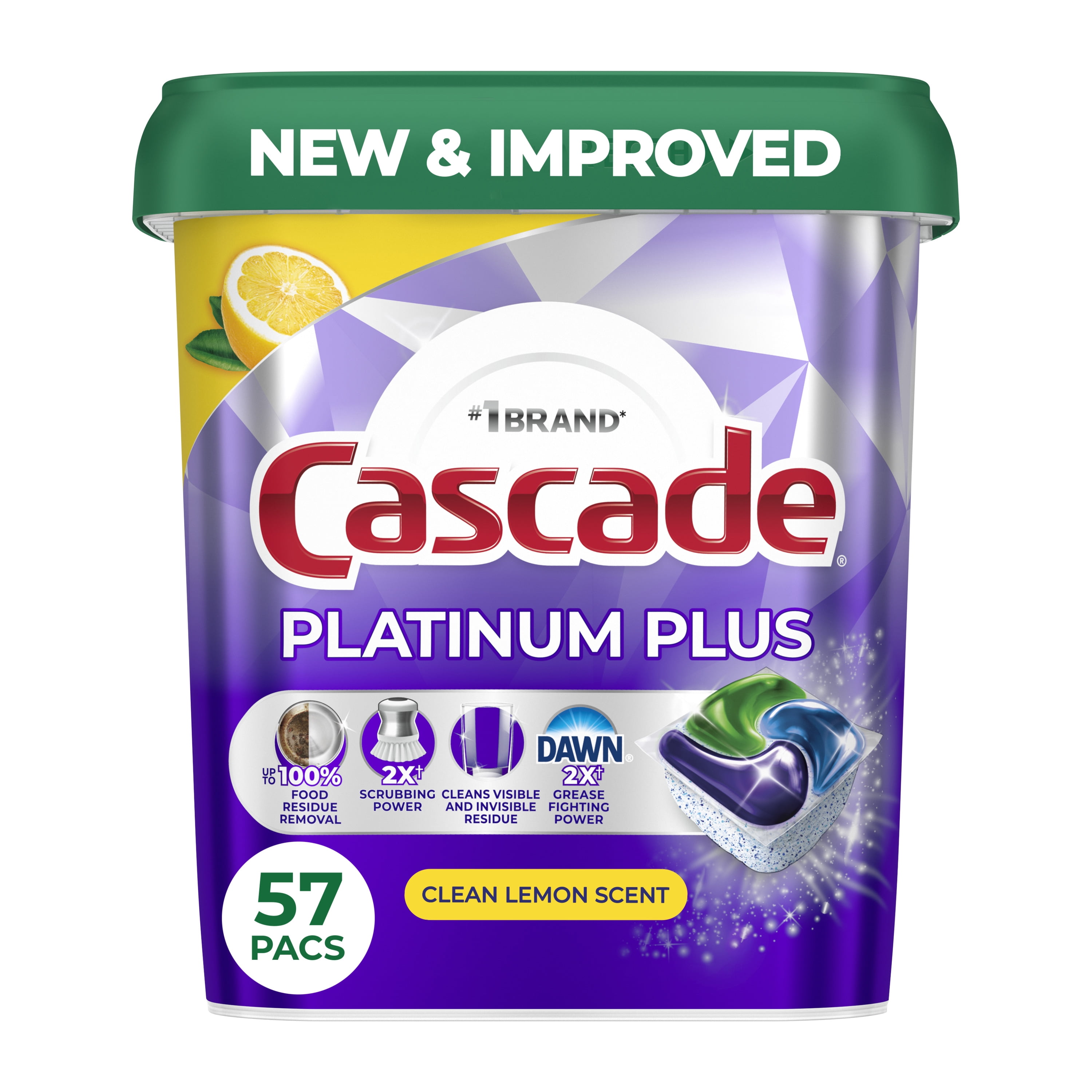 Cascade Platinum Plus Dishwasher Pods, Action Pacs Dishwasher Detergent Tabs, Lemon, 57 Count ...