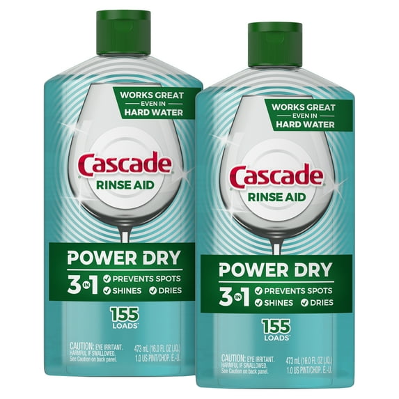 Cascade Power Dry Dishwasher Rinse Aid, 16 fl oz, Dish Refill Pack of 2 ...