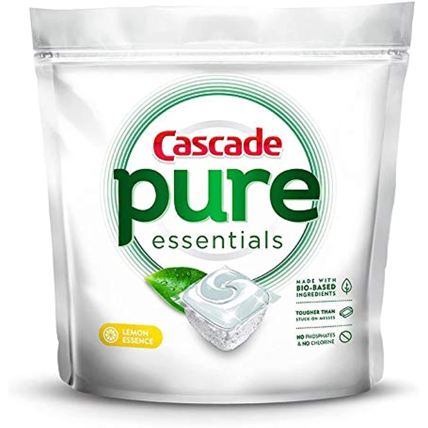 Cascade Pure Essentials Dishwasher Detergent Pacs, Lemon Essence, 19 ...
