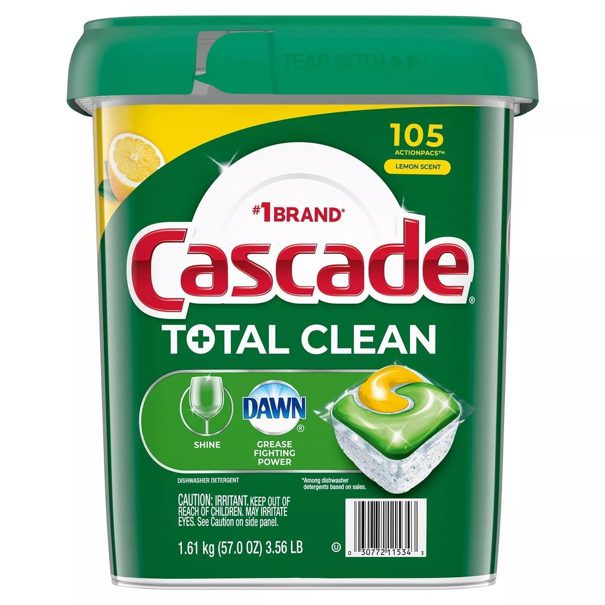 Cascade Total Clean ActionPac Dishwasher Detergent Pacs Lemon Scent ...