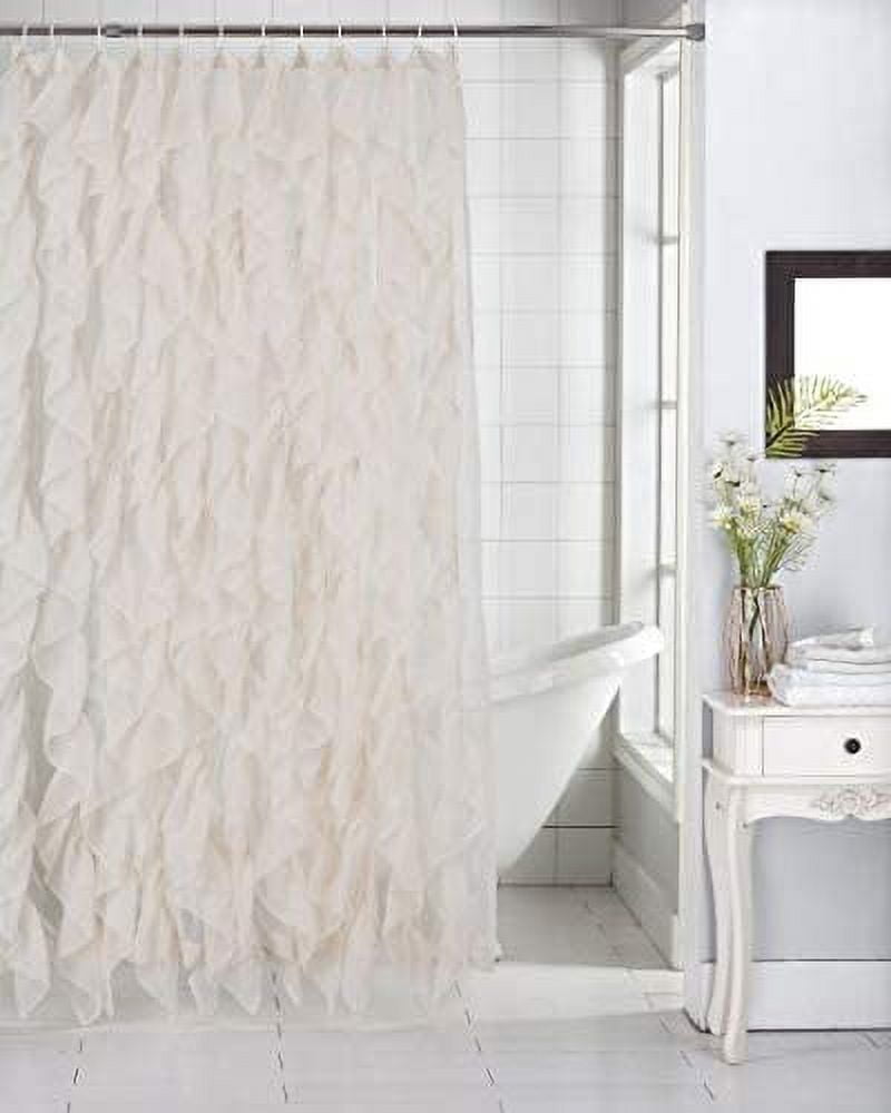 Cascade Textured Bathroom Shower Curtain with Ruffled Sheer Voile ...