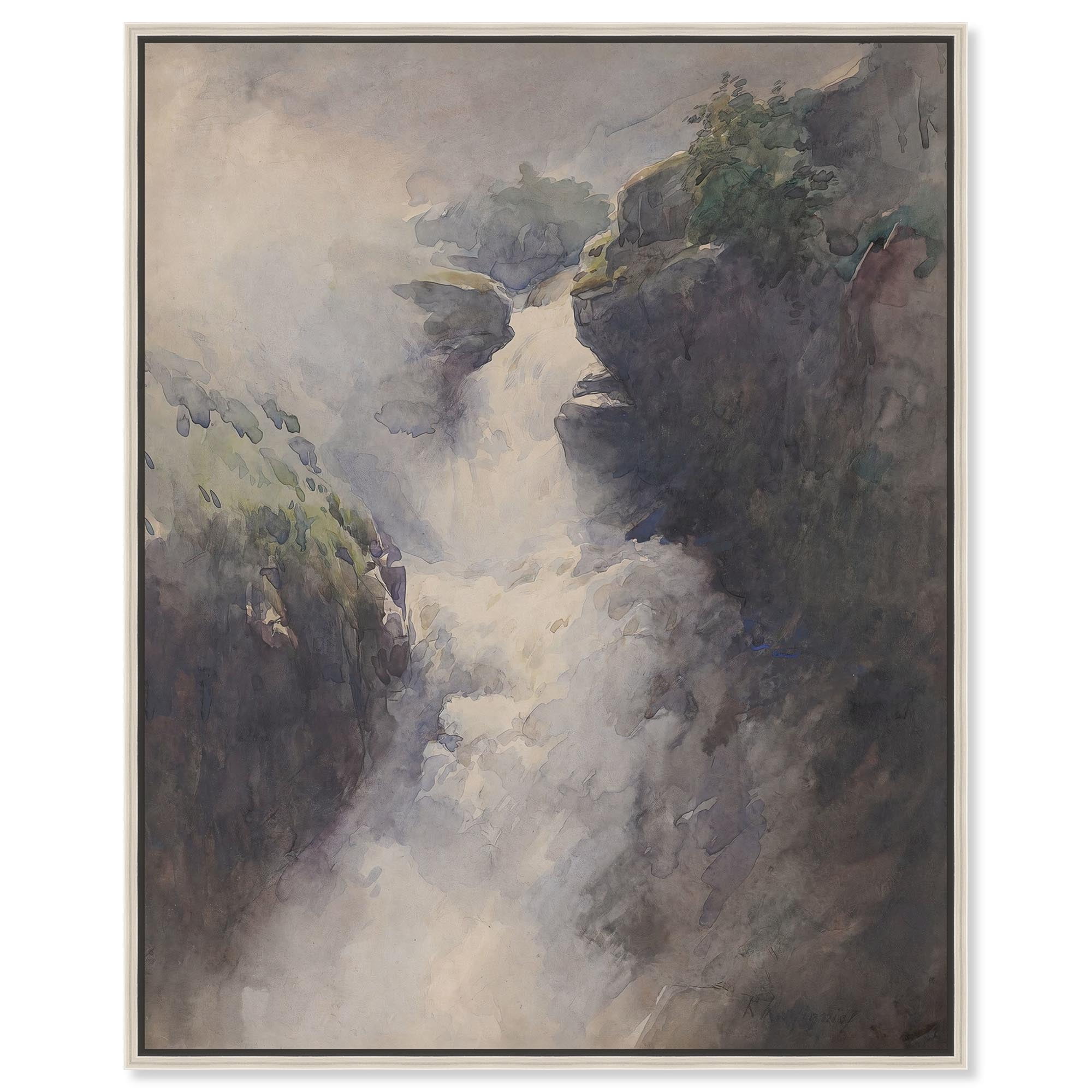 Cascade in the Mountains Canvas Vintage Landscapes by Art Remedy, Silver Frame, 24" x 30 ...