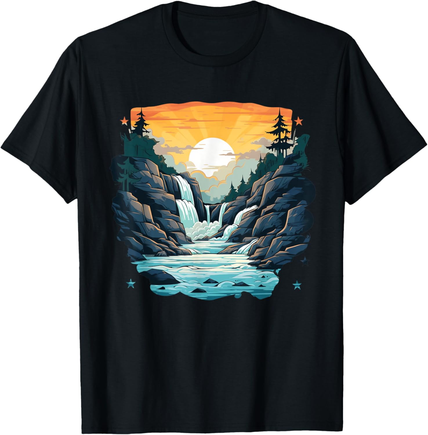 Cascade with cool Sunset for Lakes and Waterfalls Lovers T-Shirt ...