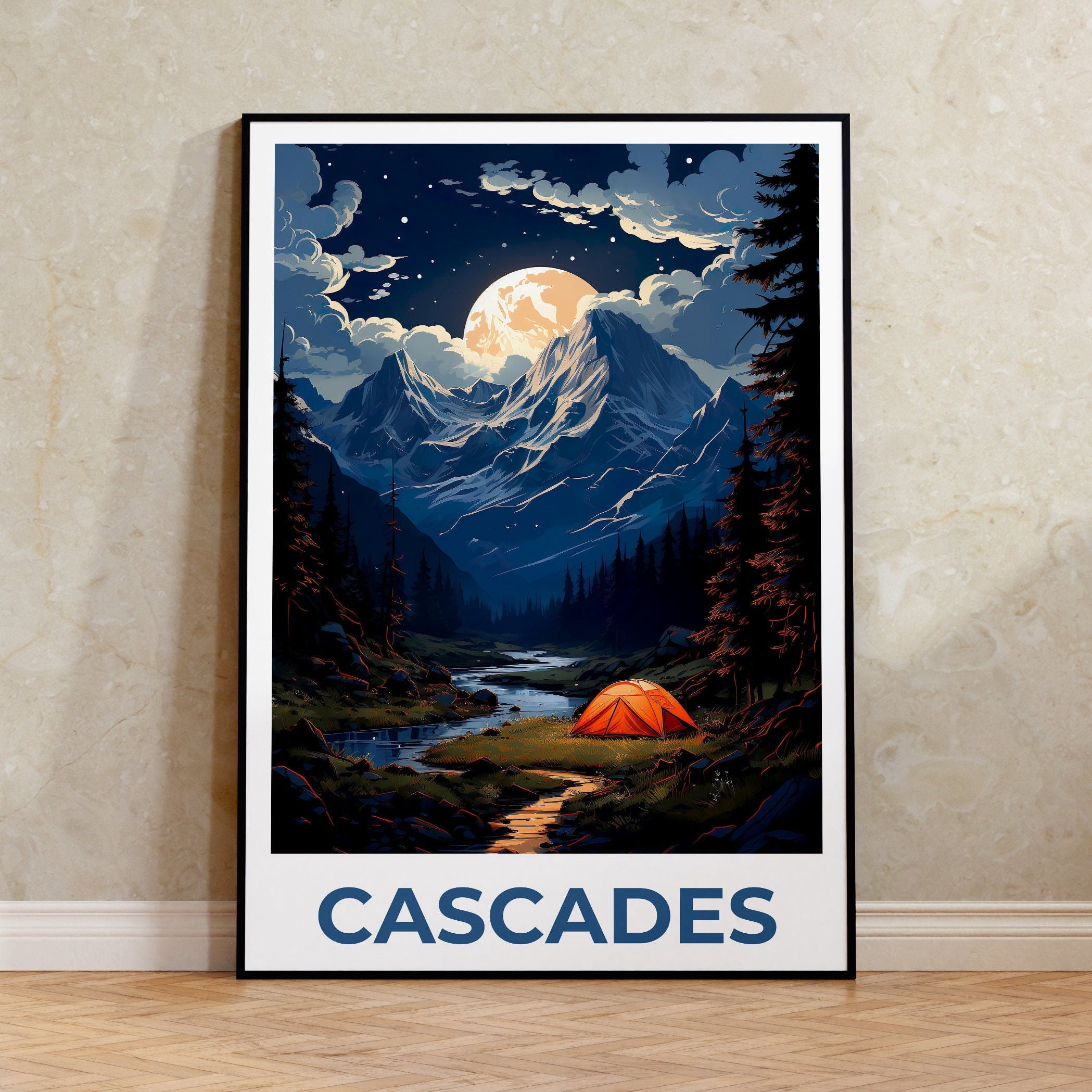 Cascades Travel Poster Mountain Wall Art Mountain Poster Cascades ...