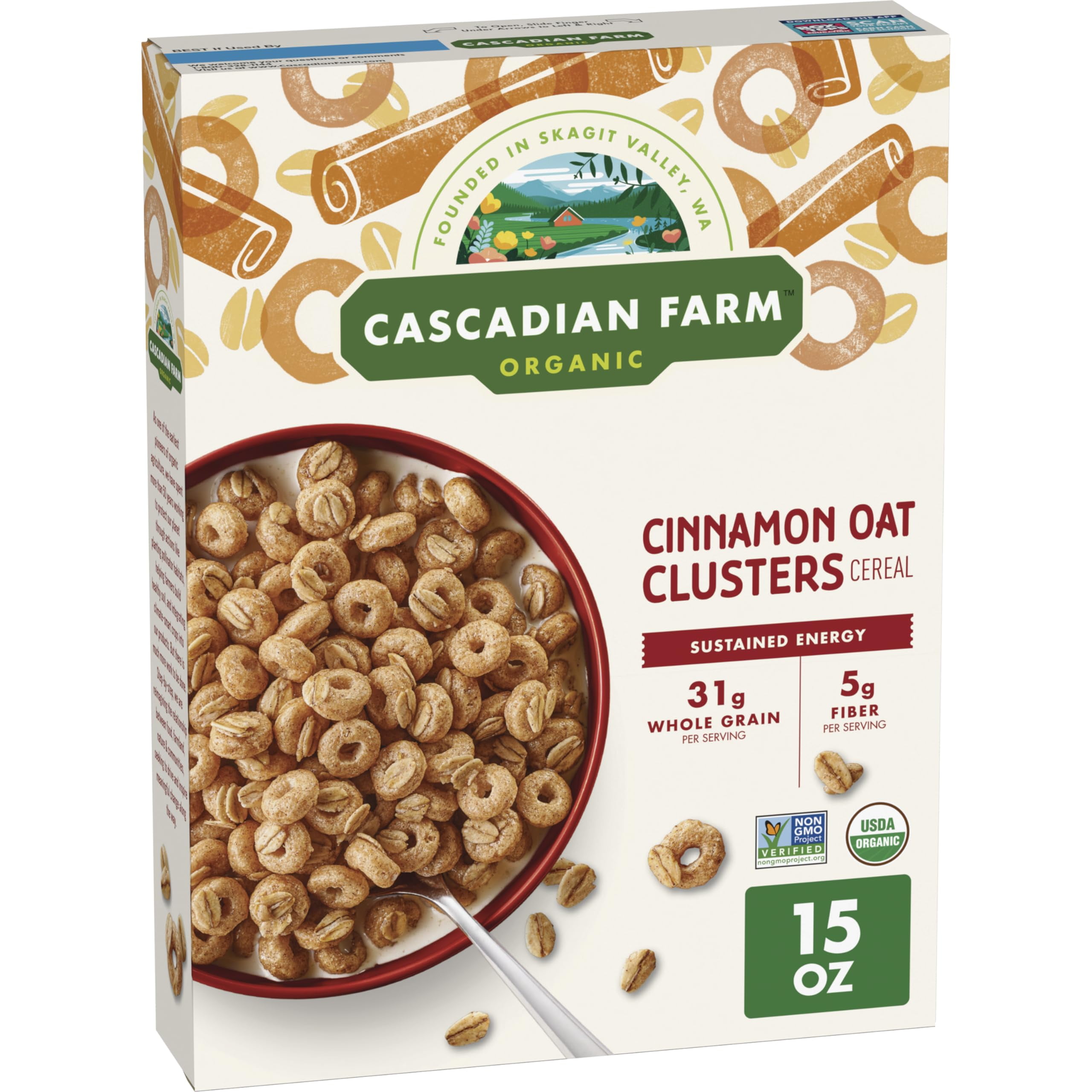 Cascadian Farm Organic Cinnamon Oat Clusters Breakfast Cereal, Made ...