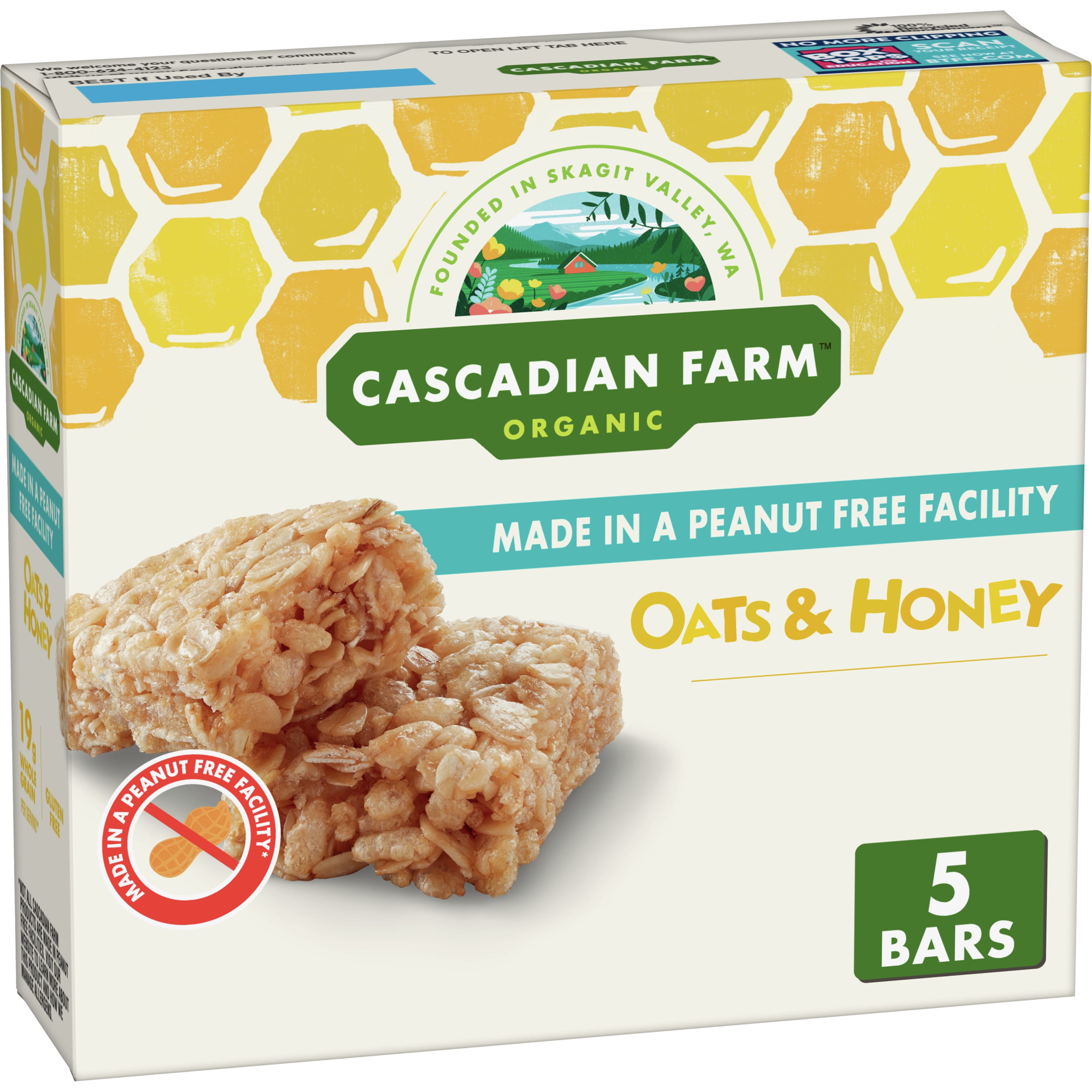(3 pack) Cascadian Farm Organic Granola Bar, Oats and Honey, 5 Bars, 6 ...