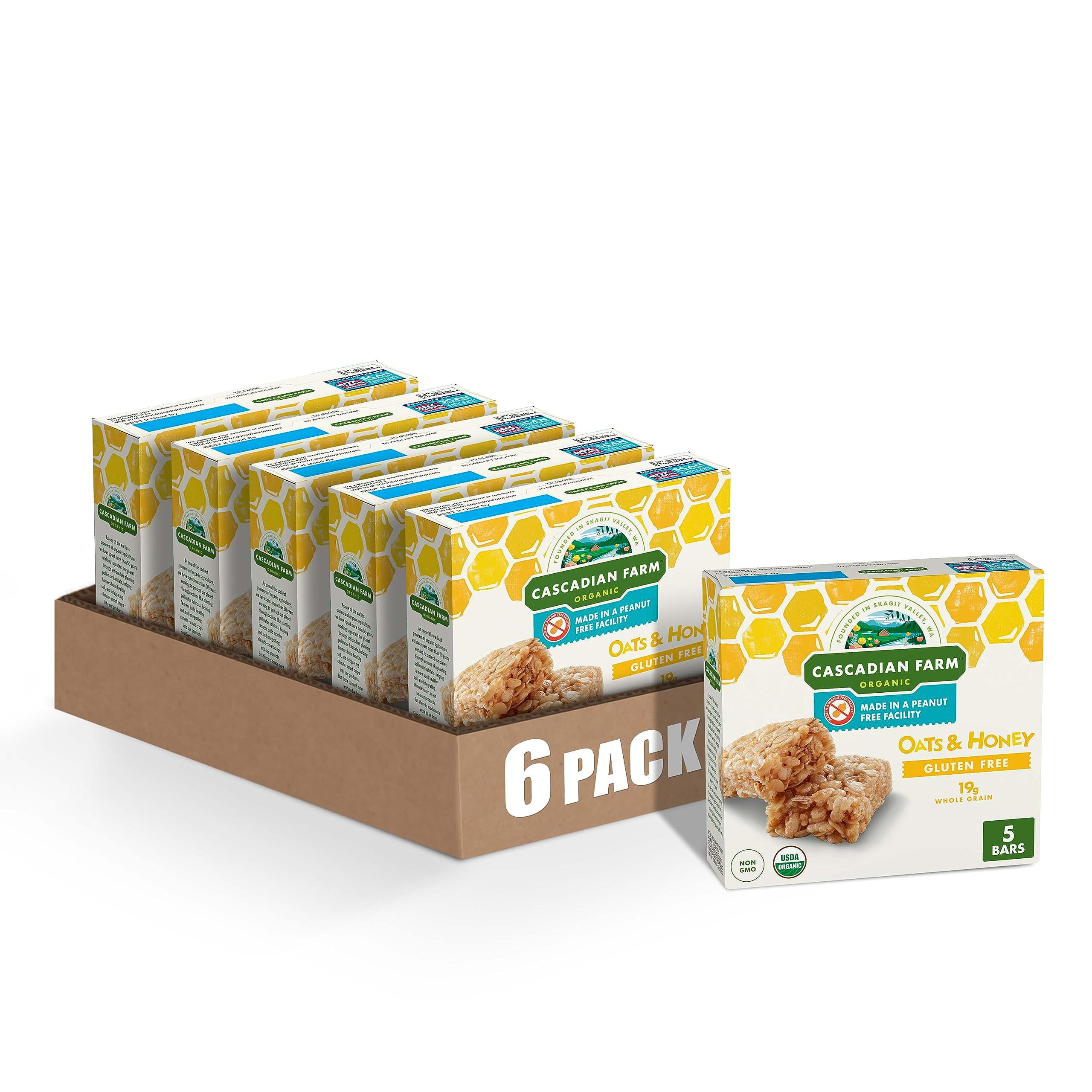 Cascadian Farm Organic Granola Bar, Oats and Honey, 5 Bars, 6 oz (Pack ...